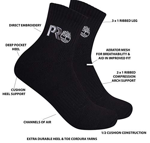 Timberland PRO Men's 2-Pack Half Cushioned Quarter Socks, Charcoal Heather, Large