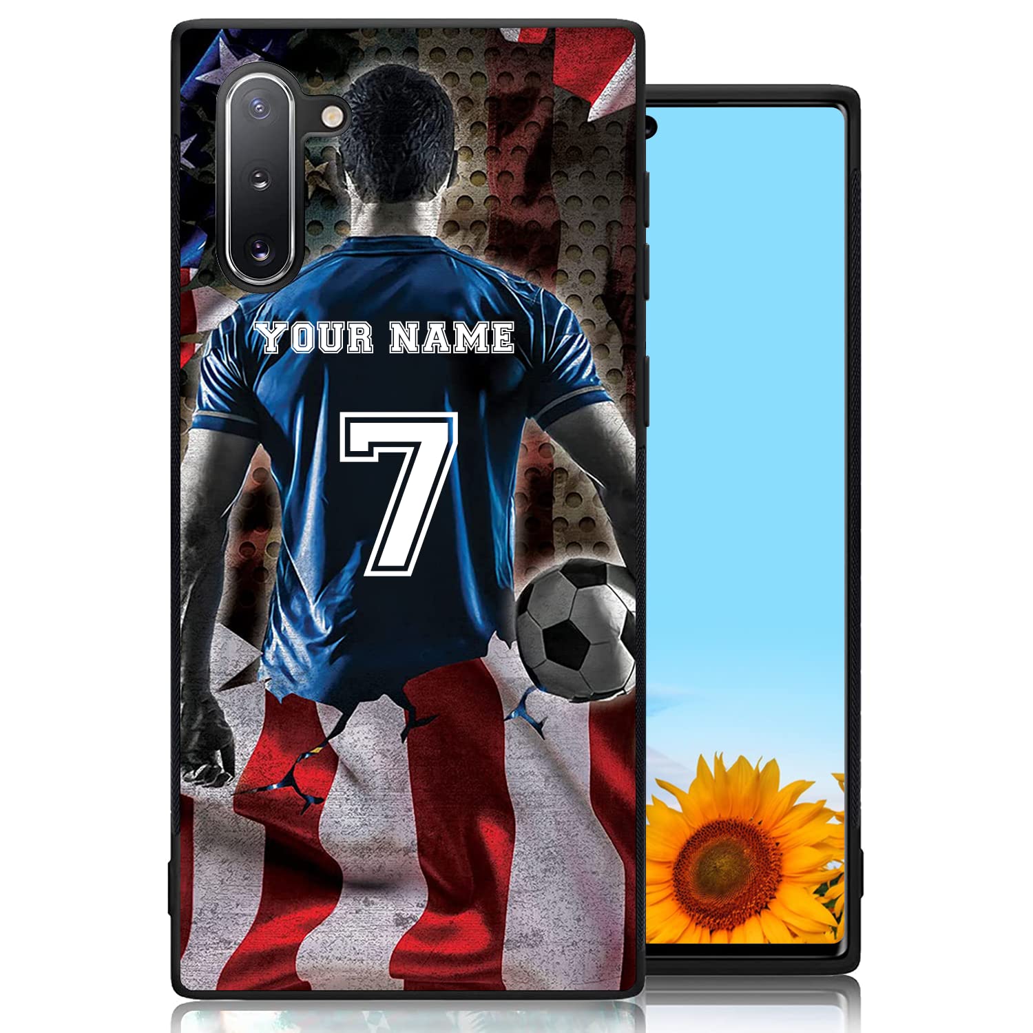 Personalized Soccer Football Player Name Number America Flag Design Rubber Cover Phone Case for Google Pixel 4/4A/4XL/5/5XL/6/6 PRO/7/7 Pro Custom Soccer Phone Case