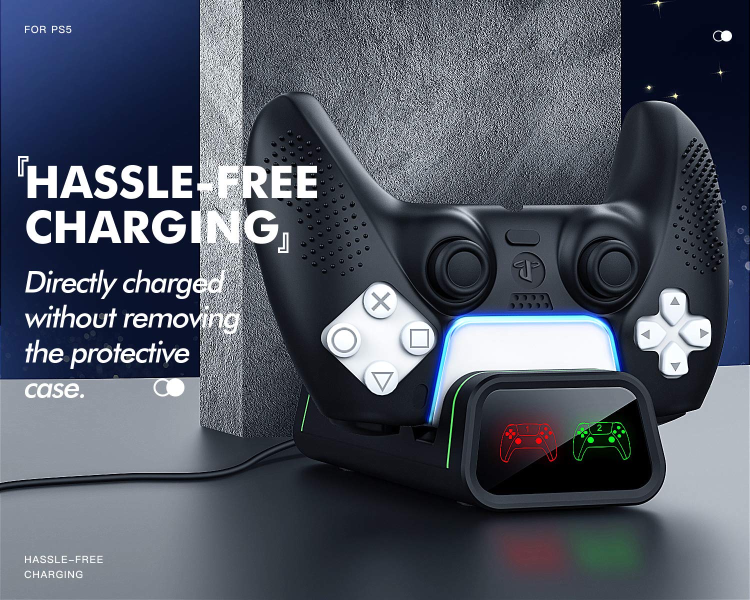 TiMOVO Charger for PS5, Xbox Series X/S, Xbox One/S/Core, Switch Pro Controller, Dual USB Controller Charger Fast Charging Station Portable Charging Dock Stand with LED Indicator, Black