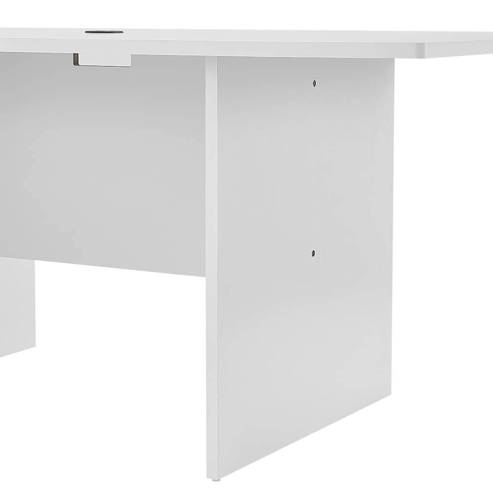 Panana Boat Shaped Conference Room Table with Wood Base in Cherry/White/Black, 68.5" W x 32.1" D,Business Furniture (White)