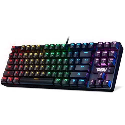 TNBIU Mechanical Gaming Keyboard RGB LED Rainbow Backlit Wired Keyboard, Classic Black Compact 87 Key, Wired Keyboard for Windows Gaming PC (RGB Backlit Black)