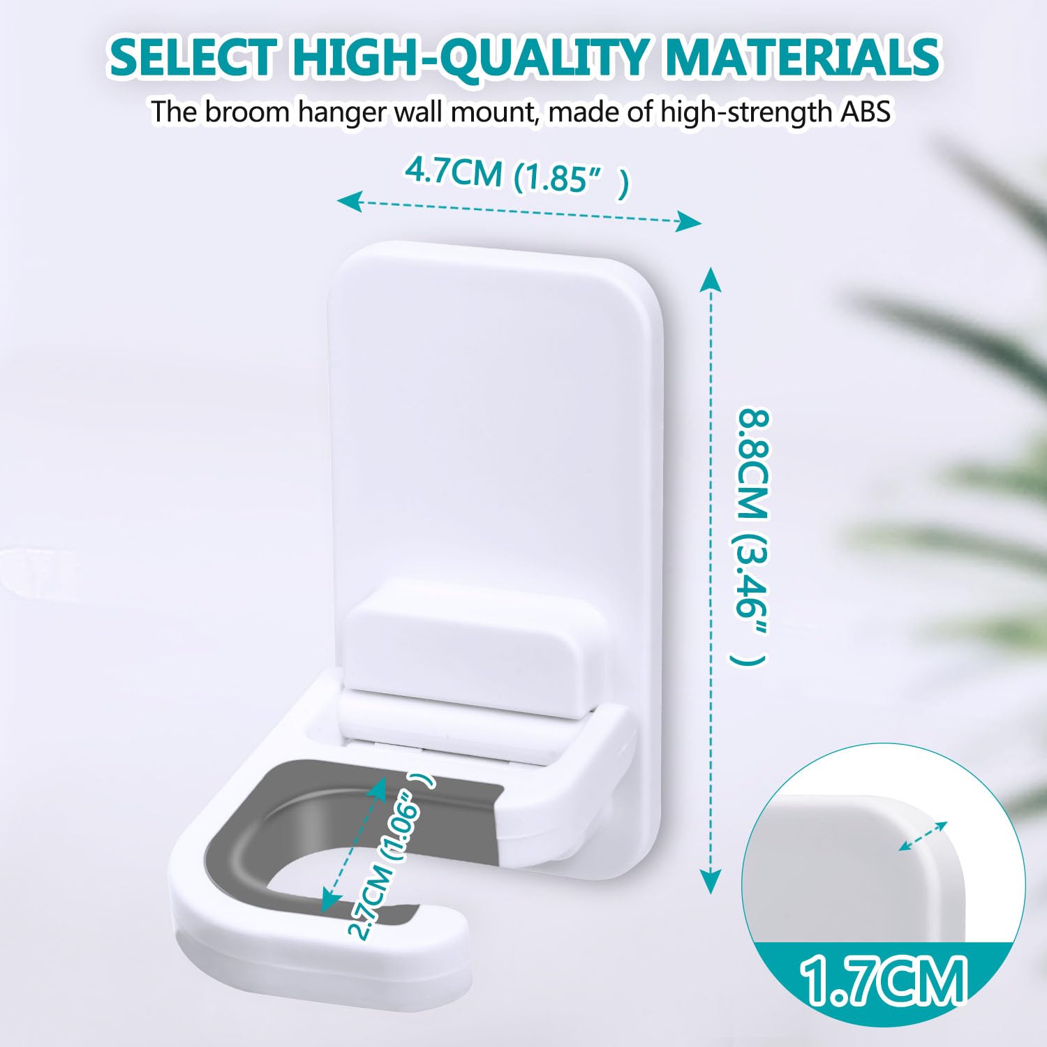 Tinkeep Mop Holder Wall Mounted Holder Broom & Mop Grippers Self Adhesive Acrylonitrile Butadiene Styrene No Drilling Super Anti-Slip Broom and Dustpan Hanger Wall Mount Mops Rakes Holder 3 pcs, White