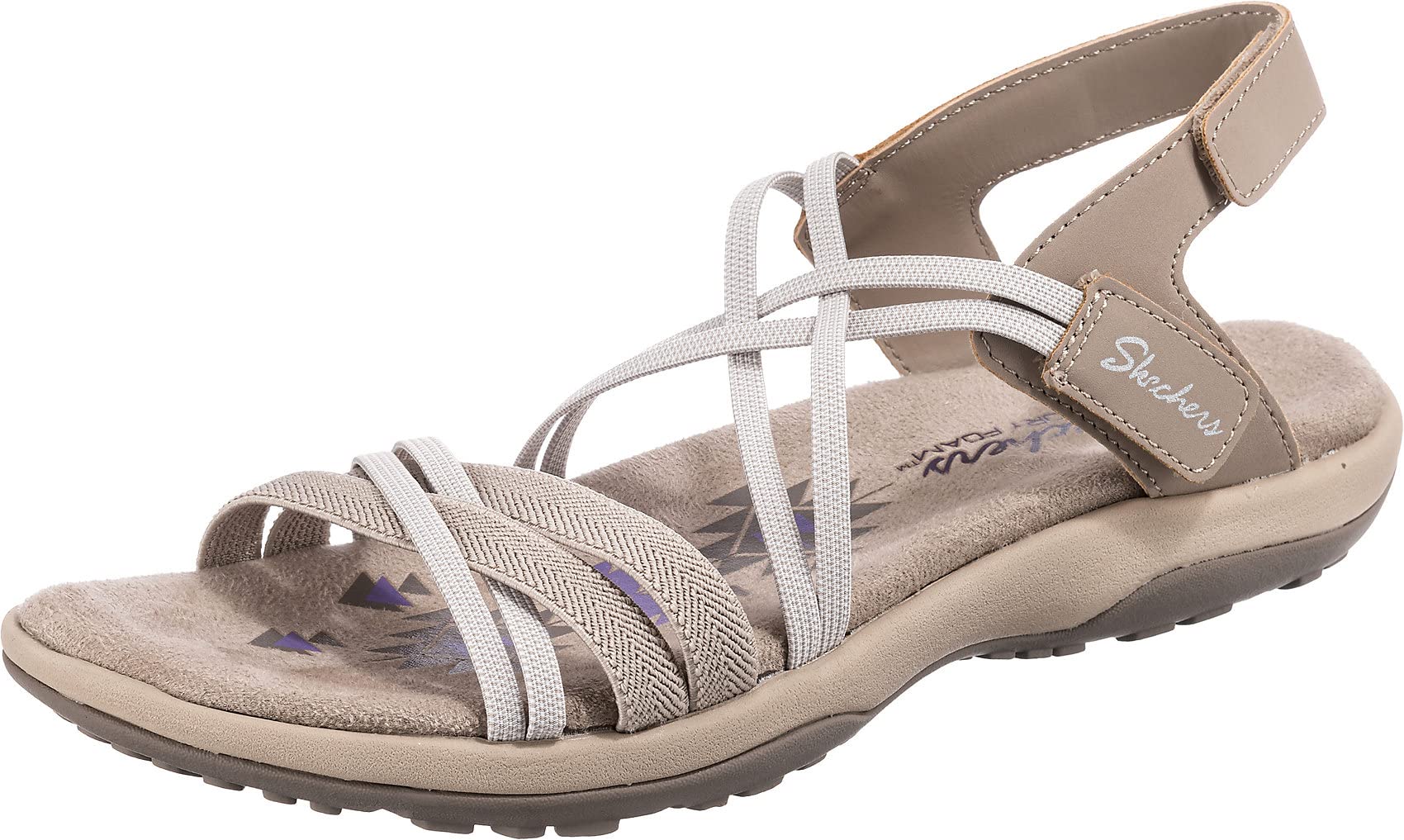 Skechers Women's Reggae Slim-Takes Two Flat Sandal, Taupe, 6 Wide