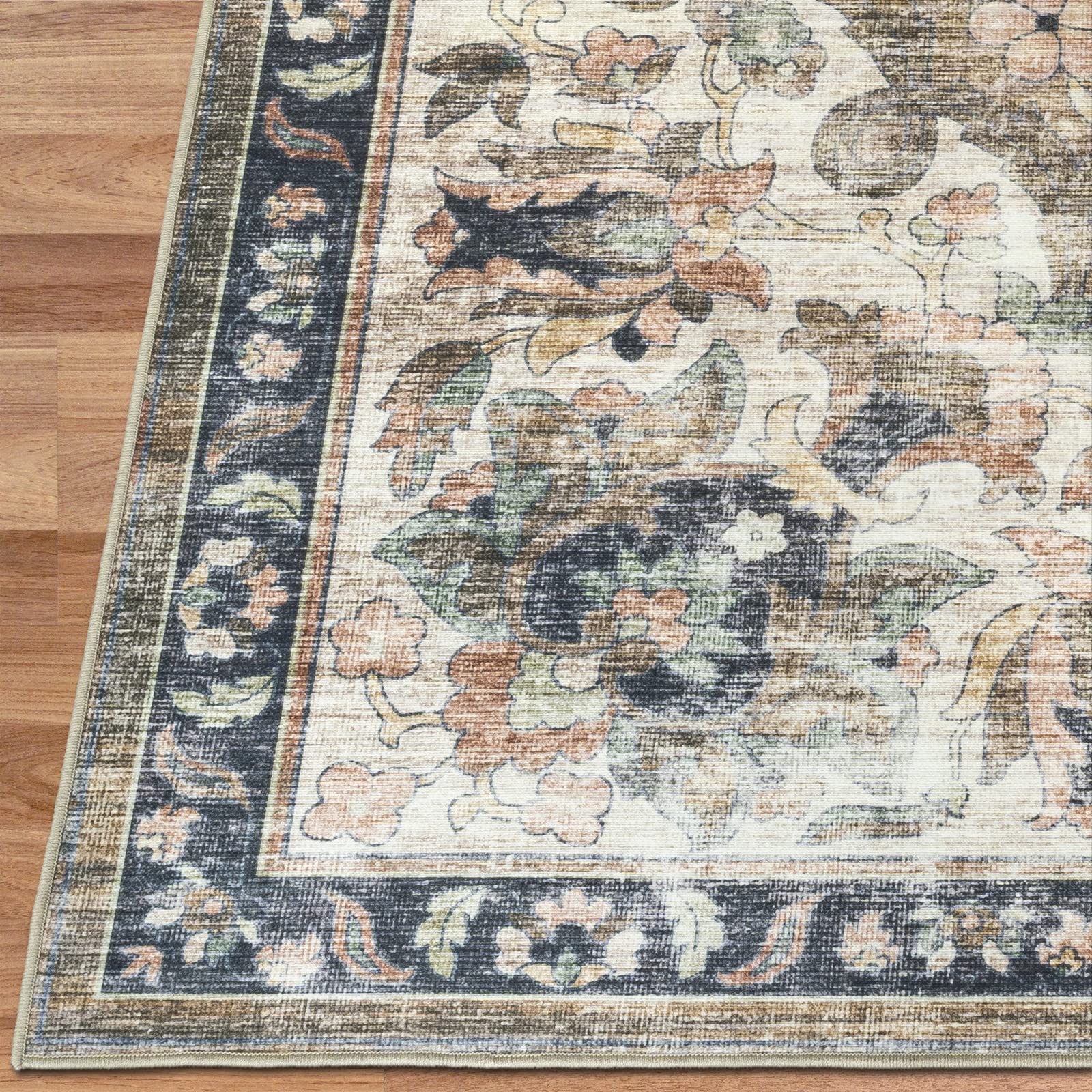 ReaLife Machine Washable Area Rug Runner - Living Room Bedroom Bathroom Kitchen Entryway Office - Non Slip Low Pile Stain Resistant Premium - Boho Farmhouse Vintage - Joy - Brown Beige 2'6" x 6'