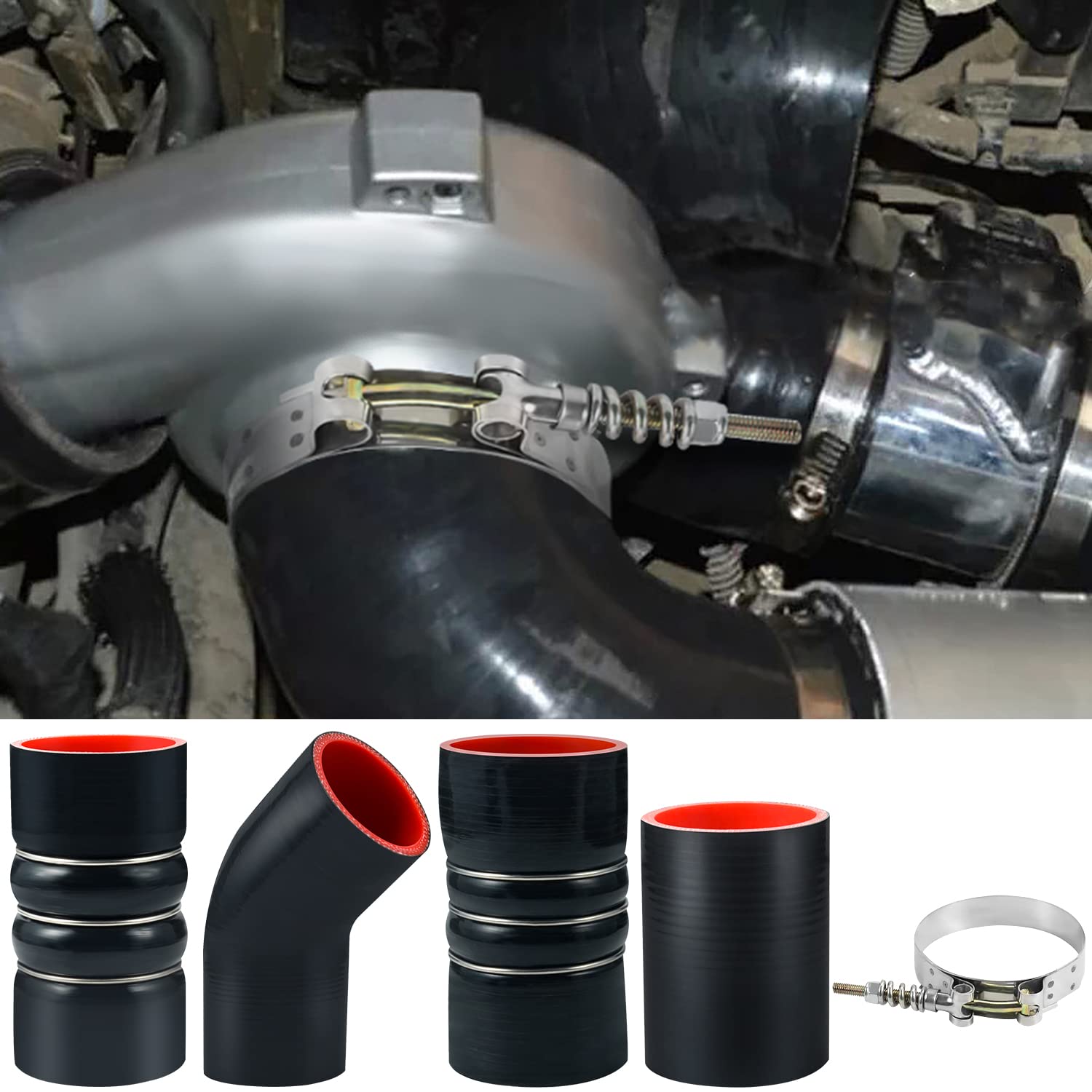 Turbo Intercooler Boots Clamps Kit Intercooler Hose Compatible with 2003-2007 Ford F250 F350 6.0L Diesel