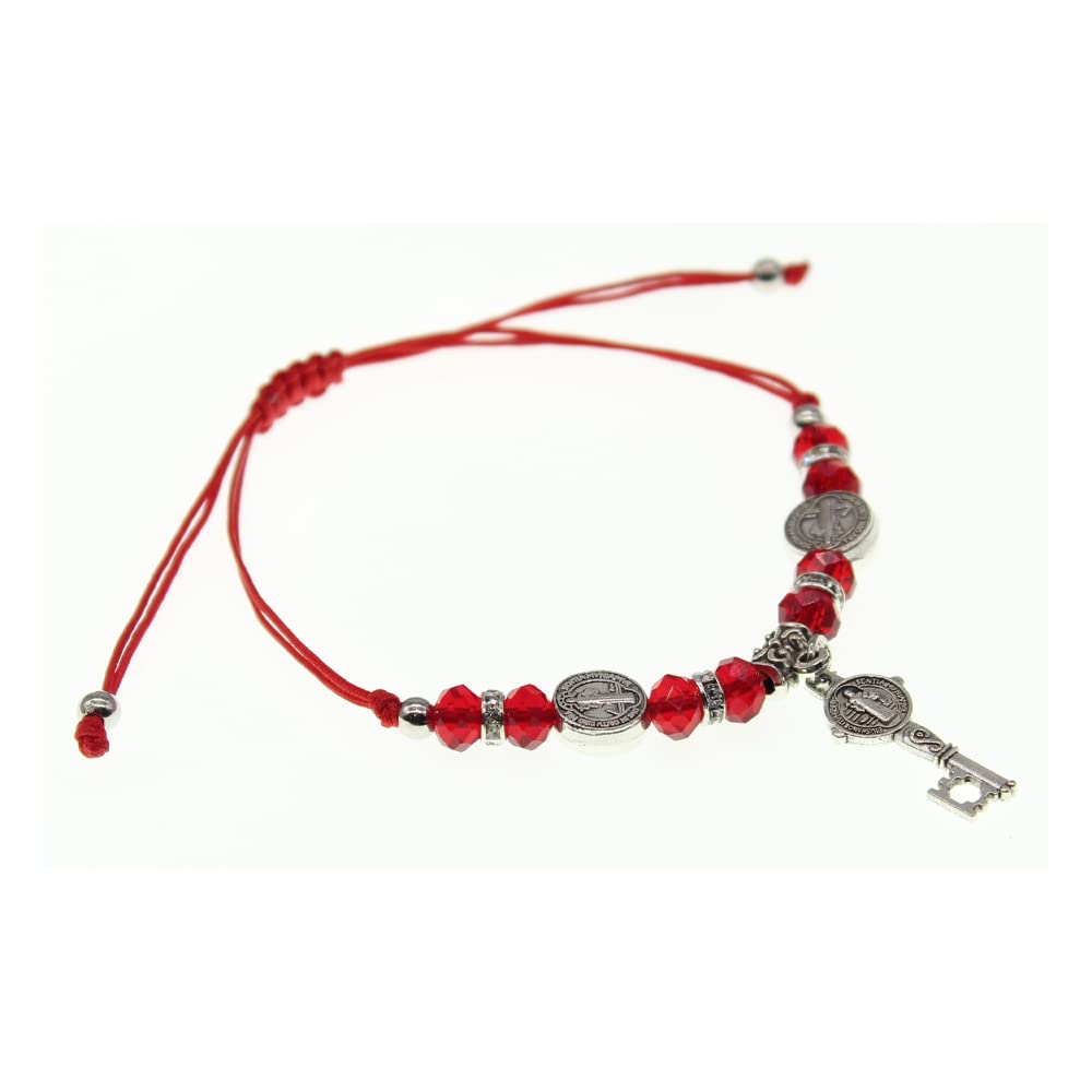 Saint Benedict Key Gold Tone & Clear Beads Red String Adjustable Bracelet Pulsera De Hilo Rojo Llave De San Benito Para Proteccion Y Abrir Caminos