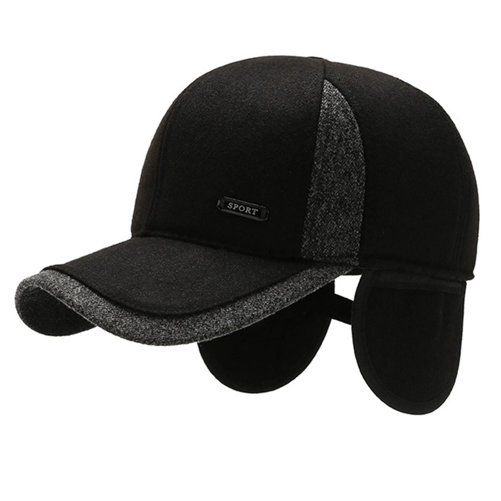 Winter for Men Outdoor Hat, Adjustable Warm Sport Golf Baseball Cap Hats Dad Caps Earflaps Thicken 55-60CM (Brown) (Cotton, Z Black)