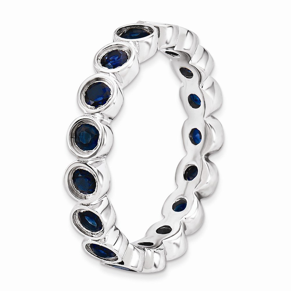 Solid 925 Sterling Silver Stackable Created Sapphire Blue September Gemstone Ring Eternity Band Size 8