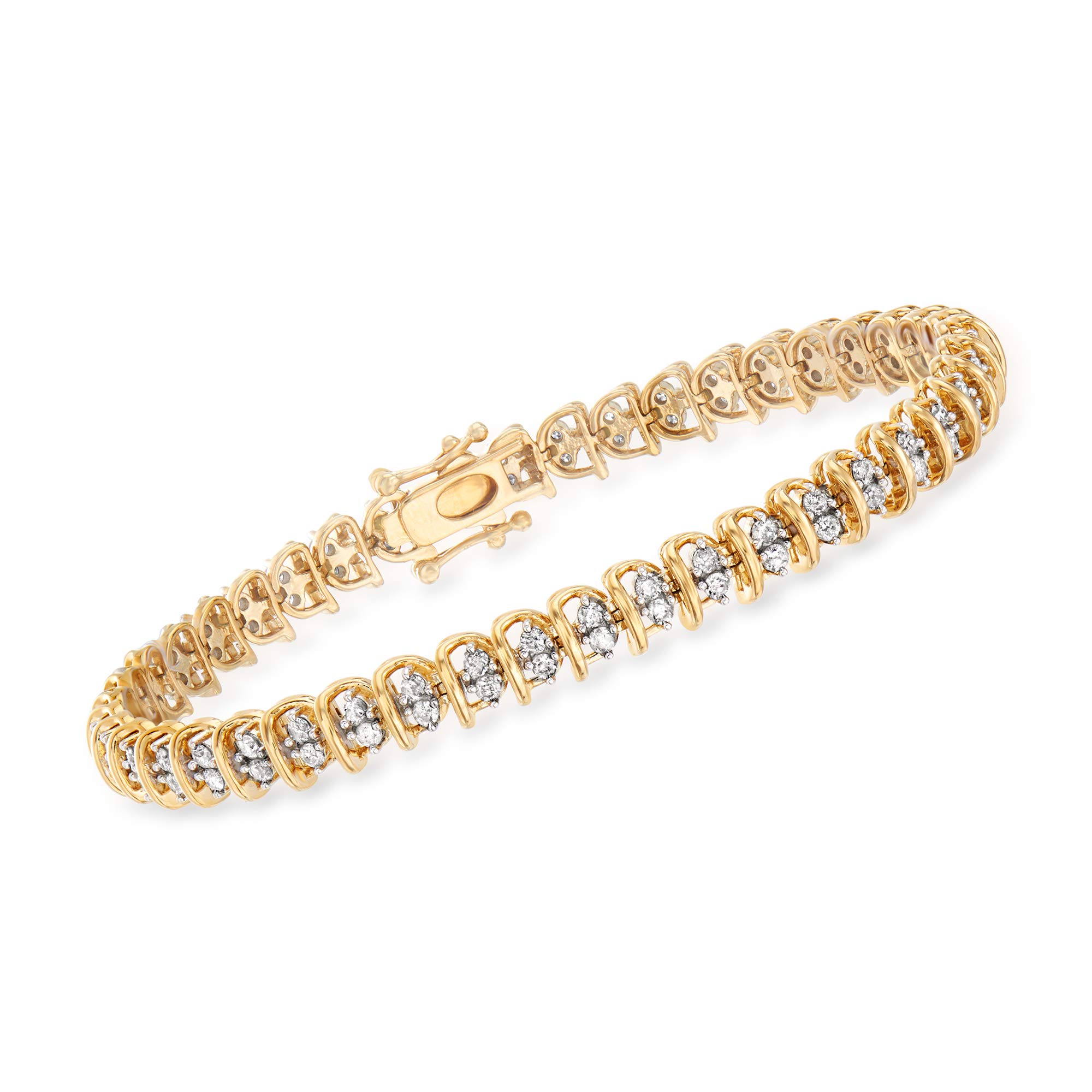 Ross-Simons 2.00 ct. t.w. Diamond Swirl-Link Tennis Bracelet in 18kt Gold Over Sterling. 7 inches
