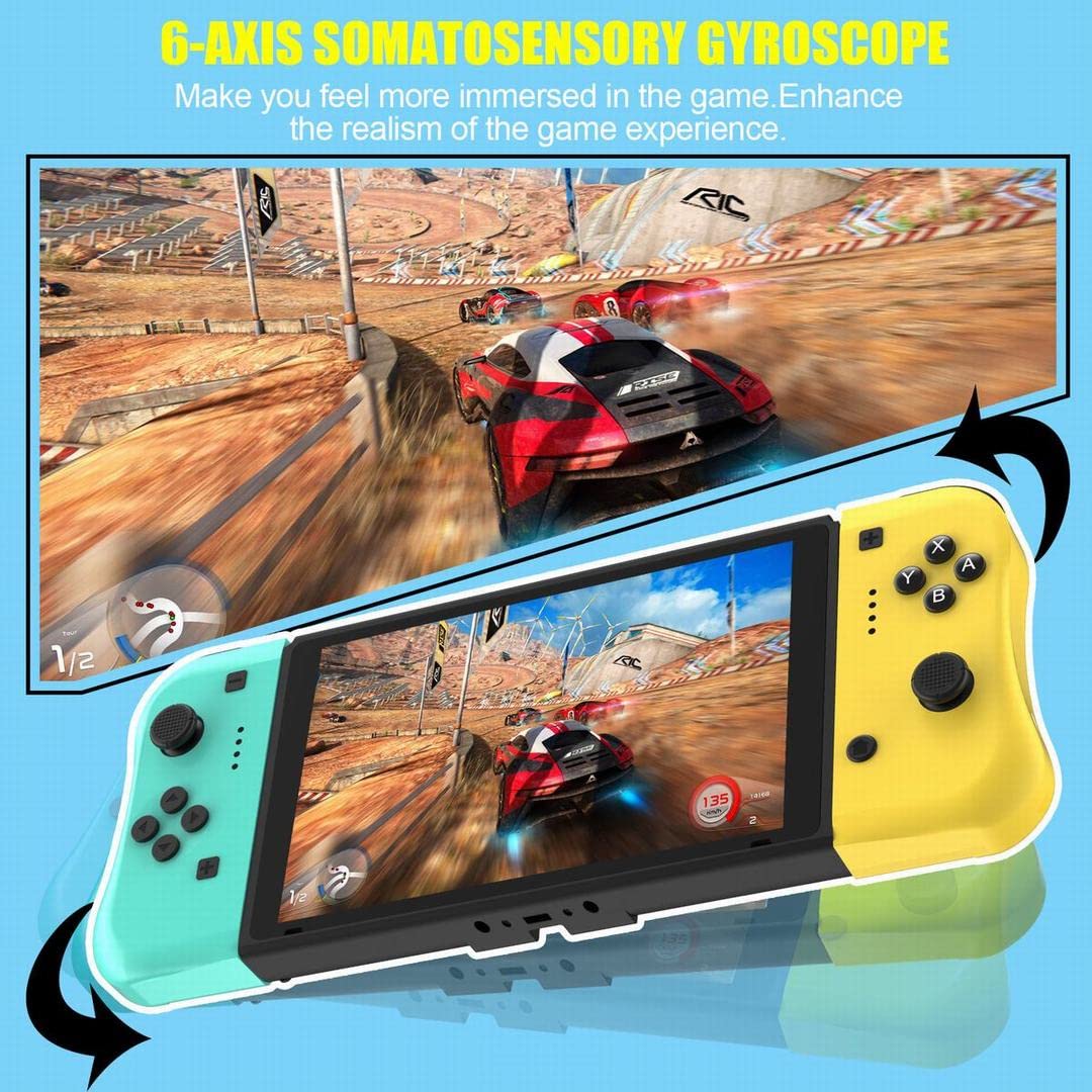 Switch Controllers, JAMSWALL Wireless Joypad Controller Replacement for Switch Joy Con, Left and Right Controllers Support Turbo/6-Axis Gyro/Dual Shock Green and Yellow Color