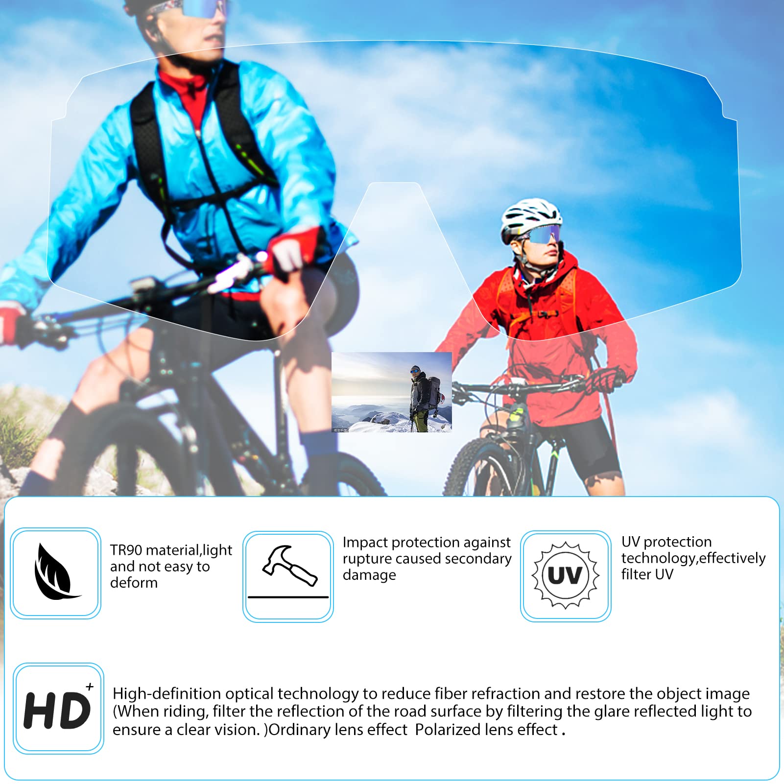 Tnvldgh Polarized Cycling Glasses for Men Women,UV 400 Protection Sunglasses for Cycling,Skiing, Driving,Baseball Running (Black, Red Lens)