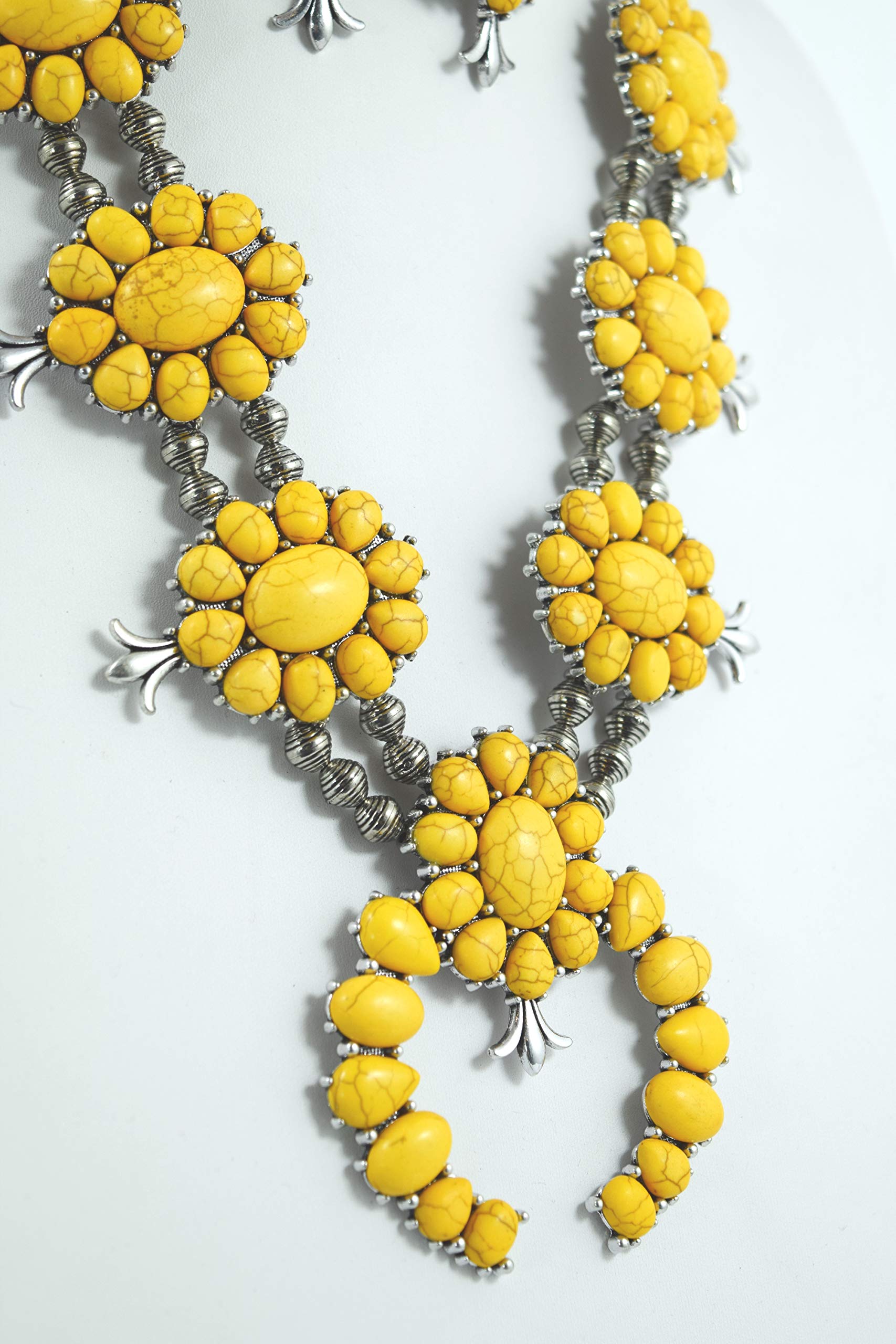 tipi Southwestern Faux Turquoise Squash Blossom Statement Necklace & Earrings Set (Yellow)