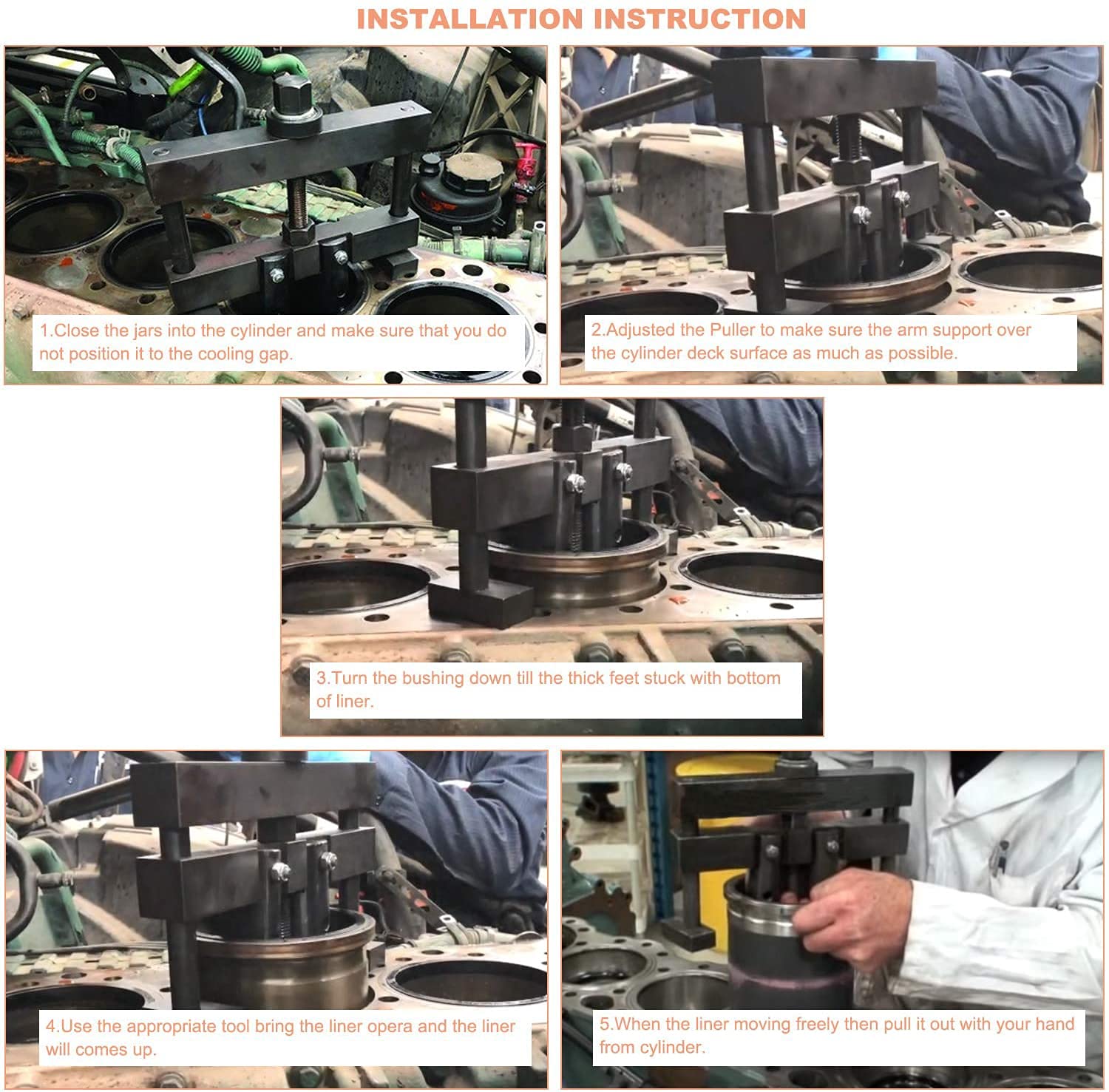 PT-6400-C Cylinder Liner Puller Works on Wet Liner from 3-7/8” to 6-1/4” bore Fits For Cummins Caterpillar CAT Mack etc, Replace to PT-6400-C, M50010-B, 3376015