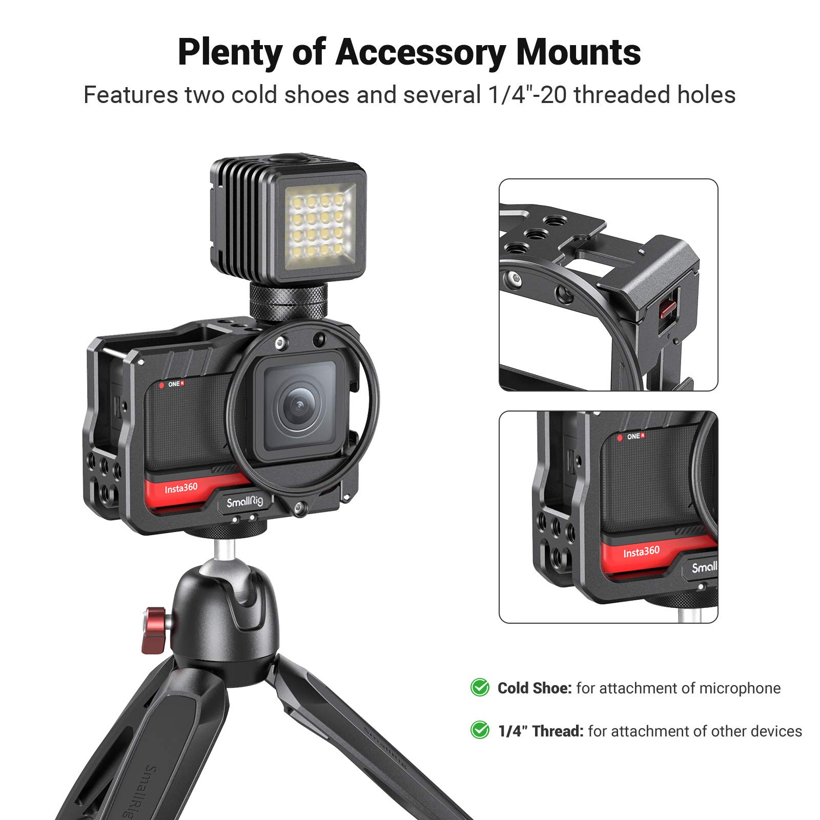 SMALLRIG Video Vlogging Camera Cage with 52mm Filter Adapter Compatible with Insta360 ONE R 4K Edition - 2901