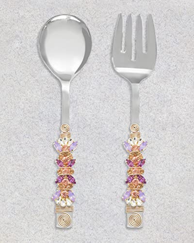 YoTreasure Tiramisu All The Pinks Stainless Steel Pink Purple Salad Server Set Cooking Utensils for Kitchen