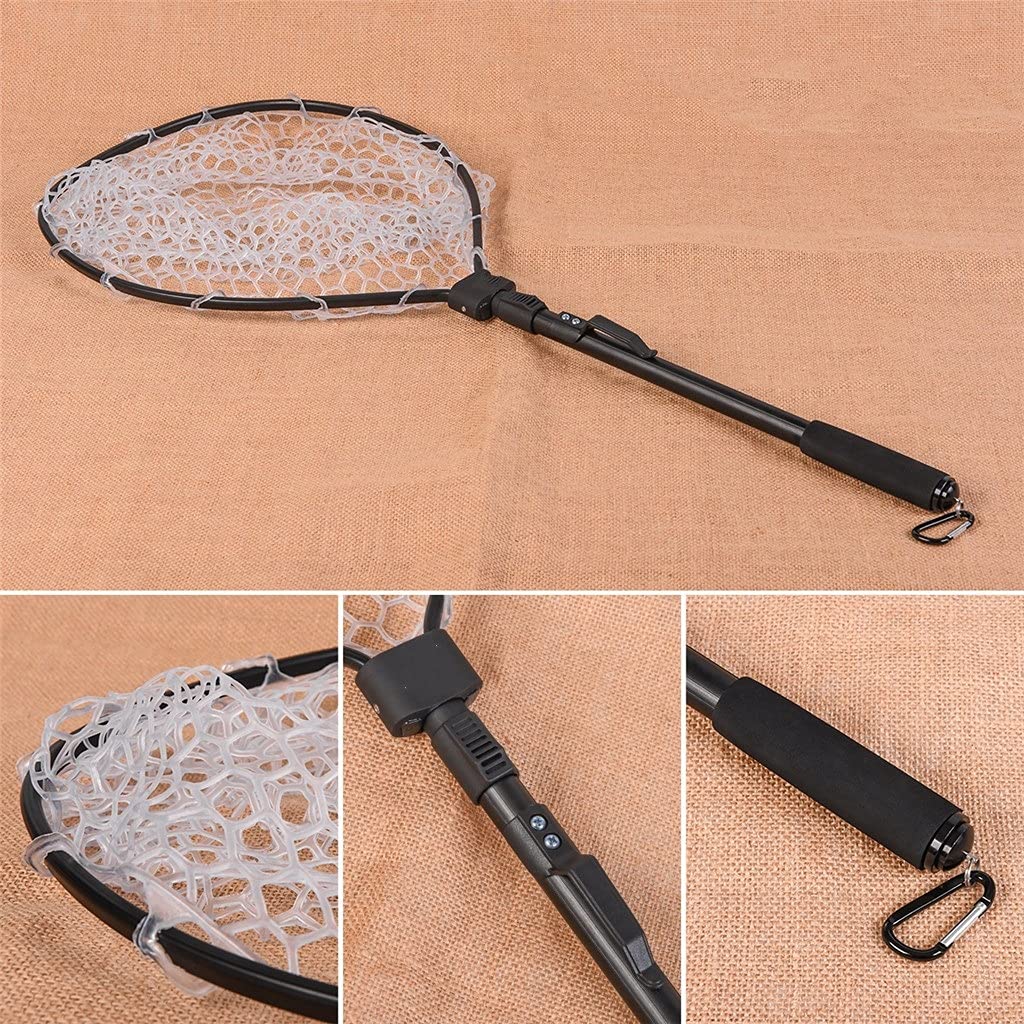 ZYZMH Folding Fishing Landing Net Cast Fish Carp Rubber Coated Net Network Fly Fishing Work Tool Portable Fishing Dip Net Rod
