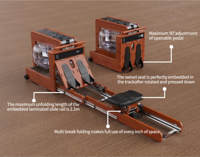 Water Rowing Machine, High-end Wood Fitness Hydro Rower Rowing Machine with Blutooth Water Resistance for Home use Foldable, 330LBS Capacity Water Rower with LCD Monitor Device Mount