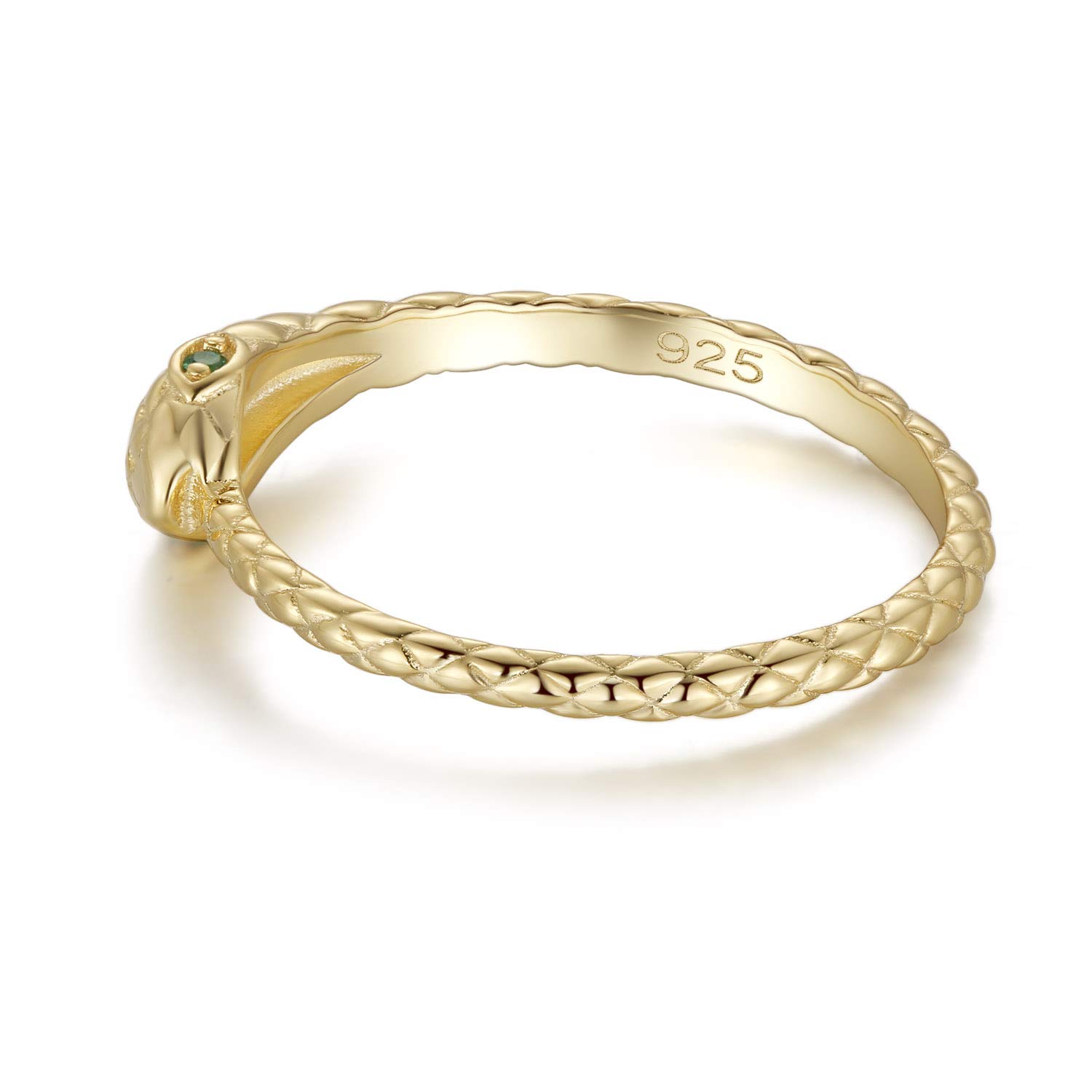 S925 sterling silver unique personality teardrop snake, eyes set with green spines, retro style zodiac animals, stackable women's rings, gifts(Size: 7)