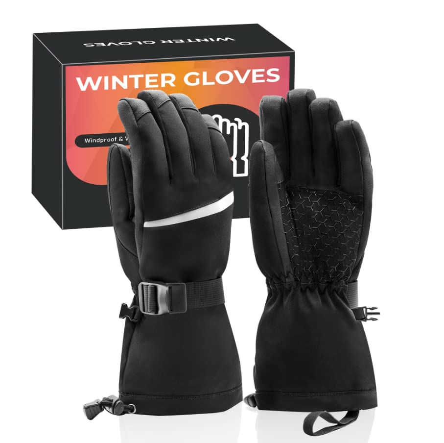 Winter Gloves for Men and Women, Waterproof Winter Gloves with Touch Screen for Work, Motorcycle, Skiing, Adjustable Wrist Leashes Gloves for Winter L