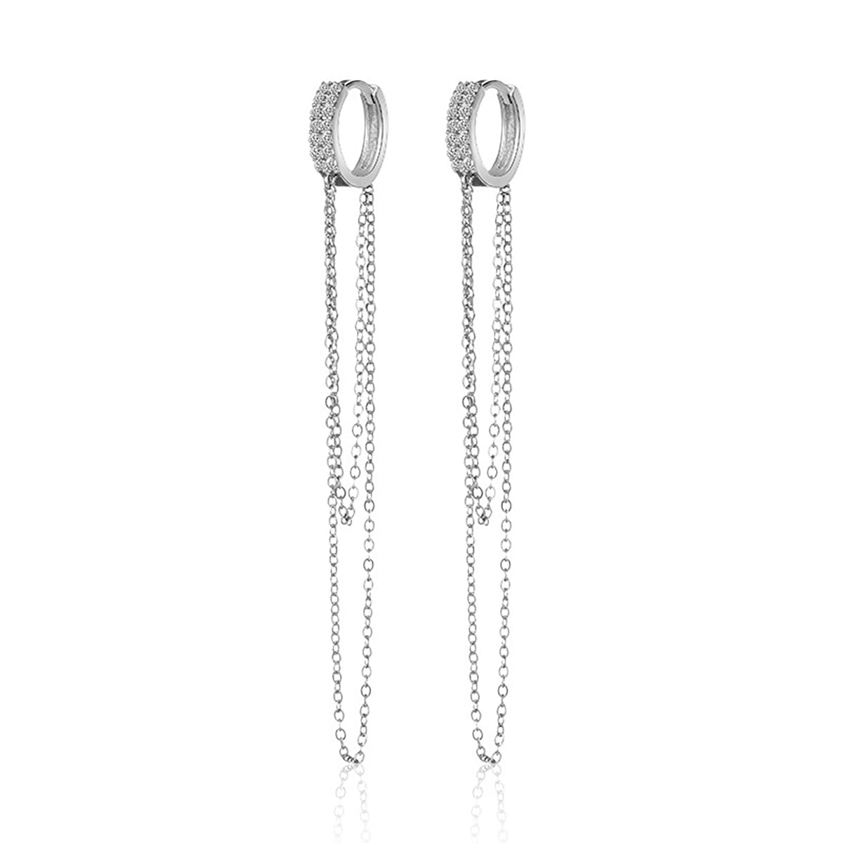 SLUYNZ 925 Sterling Silver CZ Hoop Earrings Tassel Chain for Women Teens Small Hoop Earrings Dangle Earrings (A-Silver)