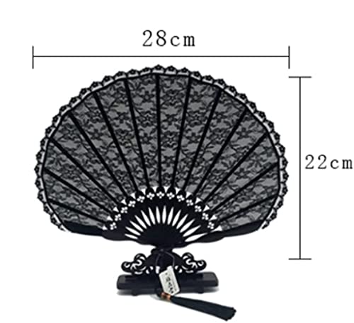 WLABS Folding Fans Black Embroidery Shell-Shaped Lace Cheongsam Folding Fan Dance Ancient Style Small Round Fan Handheld Folding Fan (Color : B, Size : 22cm)