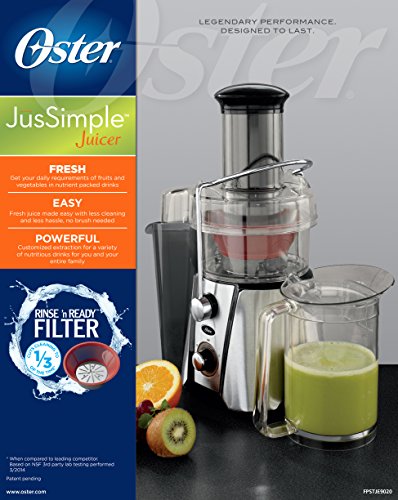 Oster JusSimple 5 Speed Easy Clean Juice Extractor with Extra-Wide Feed Chute, FPSTJE9020-000, 1000W, Black/Silver