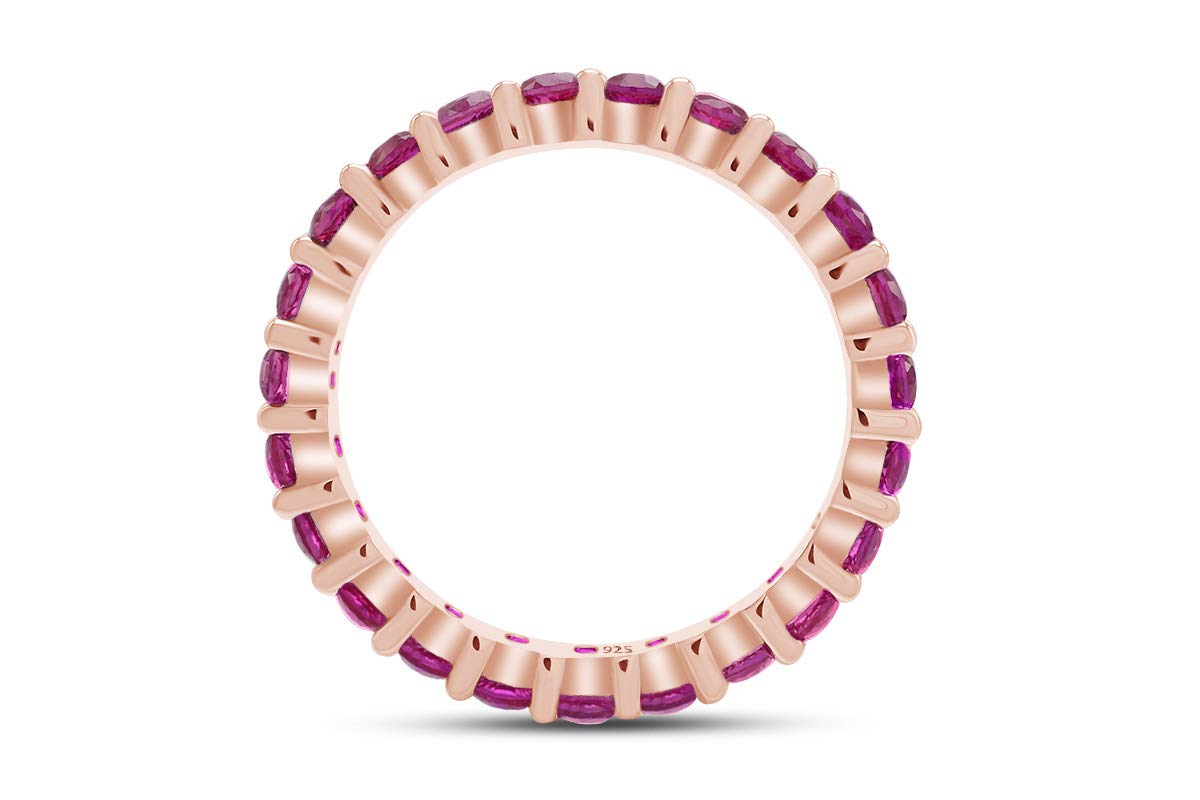 Ruby Round Cut Stackable Eternity Band Ring For 14k Rose Gold Over Sterling Silver Jewelry For Womens Ring Size-7