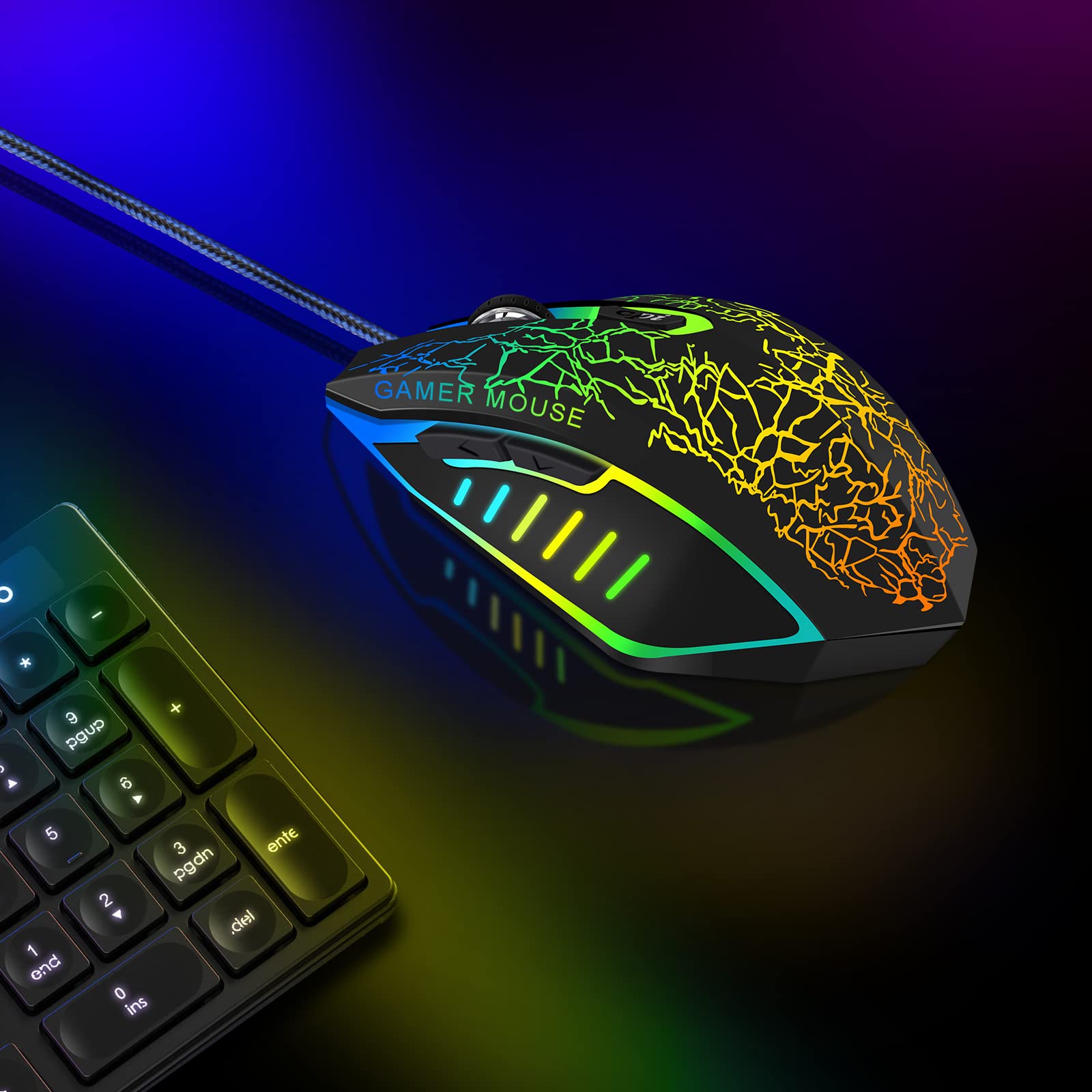 Wired Gaming Mouse , Optical USB Mice for Laptop/desktop, 1200 to 3600 4 Adjustable DPI and RGB light, Ergonomic with 6 Programmable Buttons for Computer Windows 7/8/10/XP Vista Linux Chromebook PC