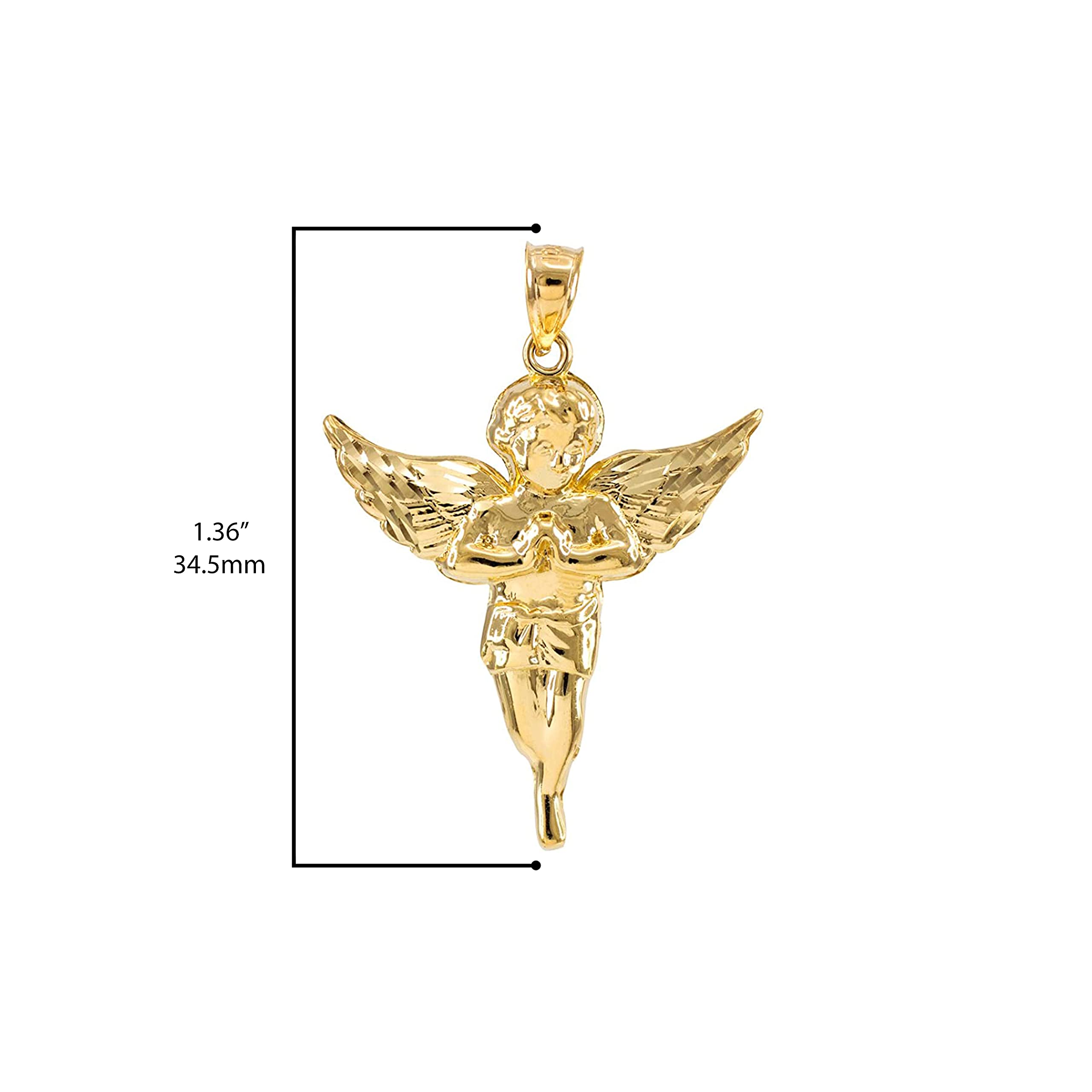 Religious Jewelry 10K Yellow Gold 1-2/5" Tall Angel Heavenly Guardian Pendant Charm - Small