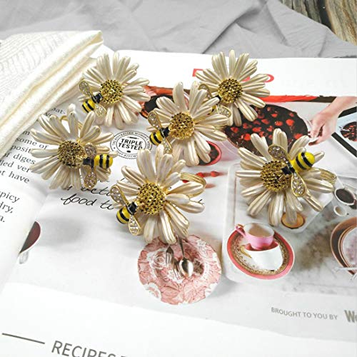 SCTD Daisy Flower Napkin Rings - Set of 6 Metal Bee Napkin Holders for Wedding Party and Daily Use, a Beautiful Complement to Your Dinner Table Décor (White)