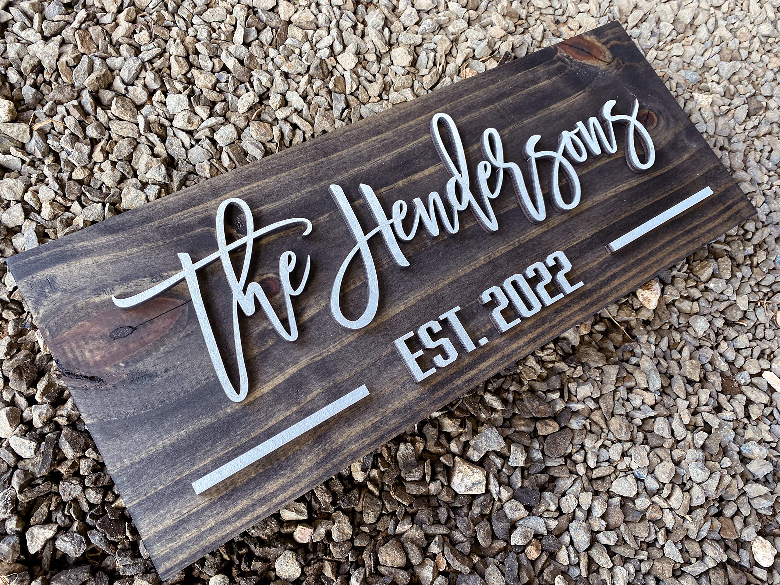 Personzalized 3D Style Effect Wood Sign for Easy Customization and Family Name Wedding Gift (White Text - Espresso Stain)