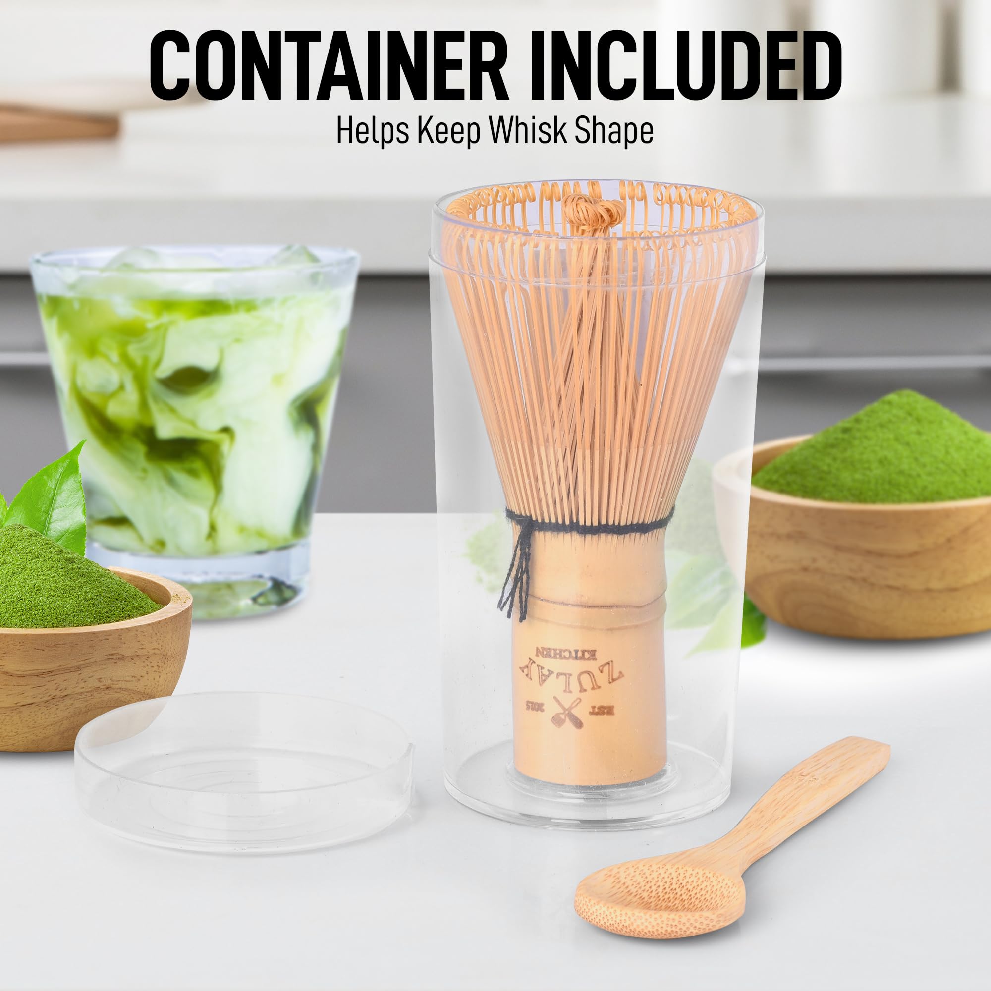 Zulay Traditional Matcha Whisk & Spoon - 100 Prong Matcha Bamboo Whisk For Ceremonial Tea Preparation - Authentic Japanese Bamboo Whisk For Matcha Tea - Matcha Tea Whisk for The Perfect Matcha