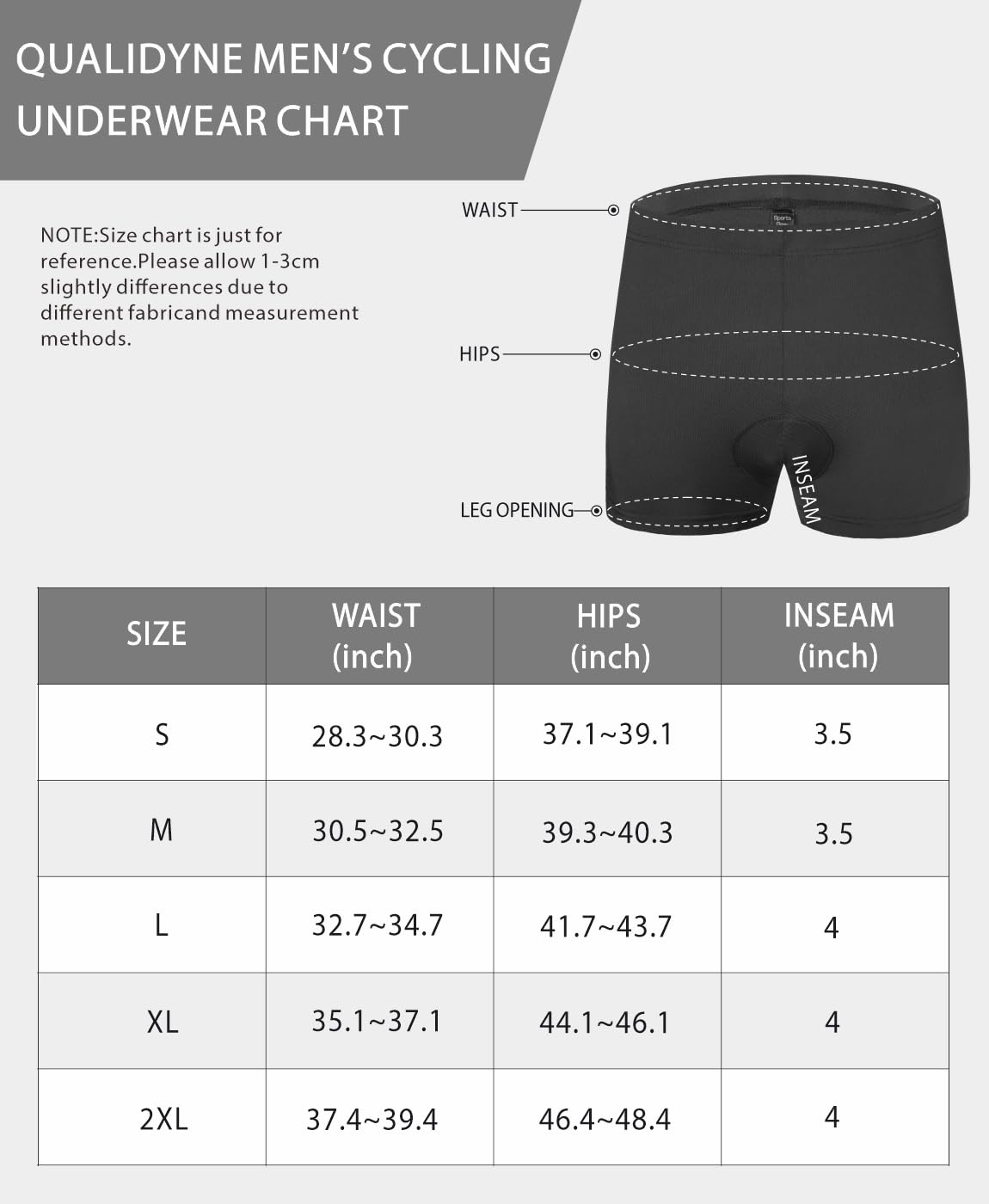 qualidyne Men's Cycling Underwear Shorts 4D Padded Bike Bicycle Undershorts MTB Liner Biking Underpants Black