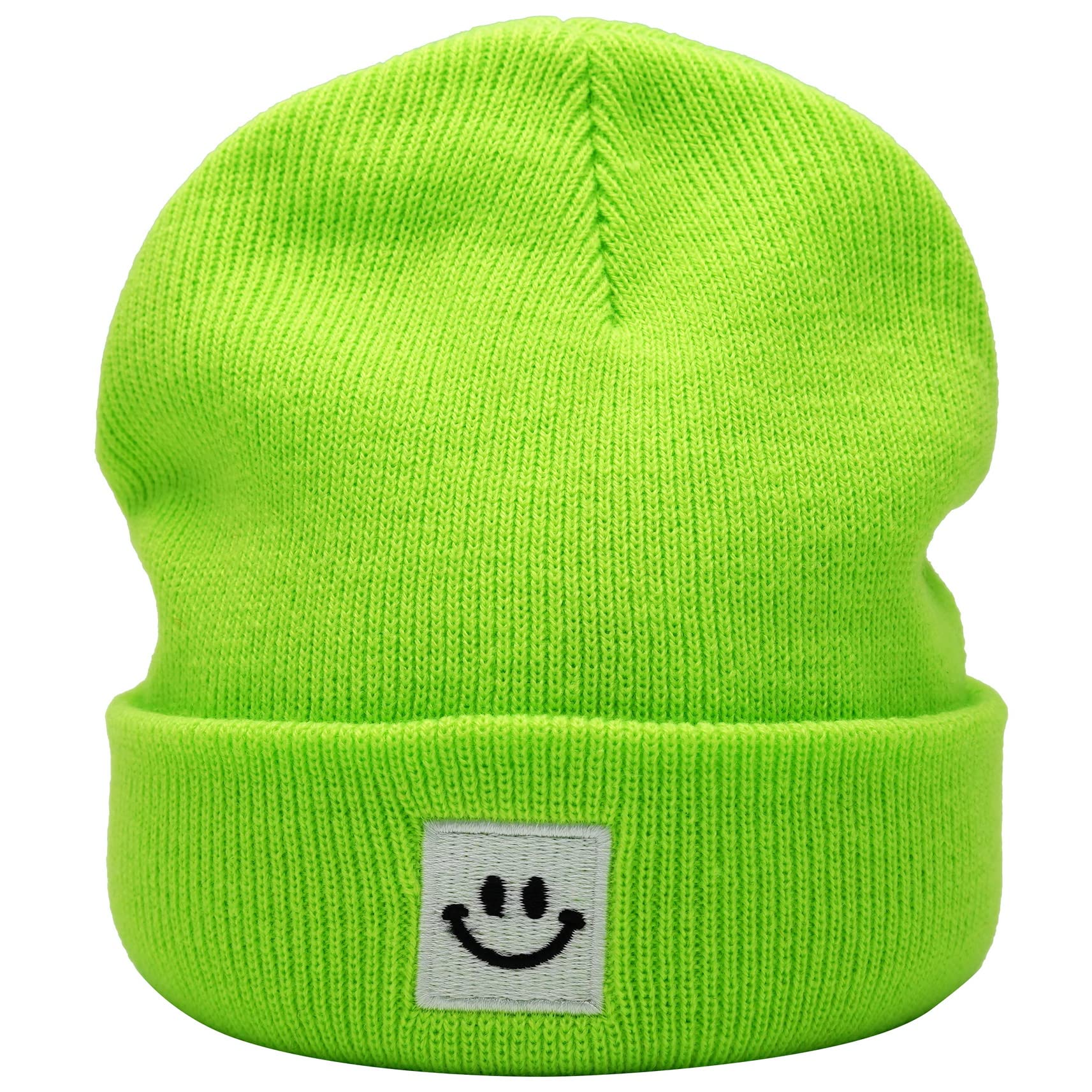 Vashion Knit Cuffed Beanie Hat for Men Women Lime Green Beanie