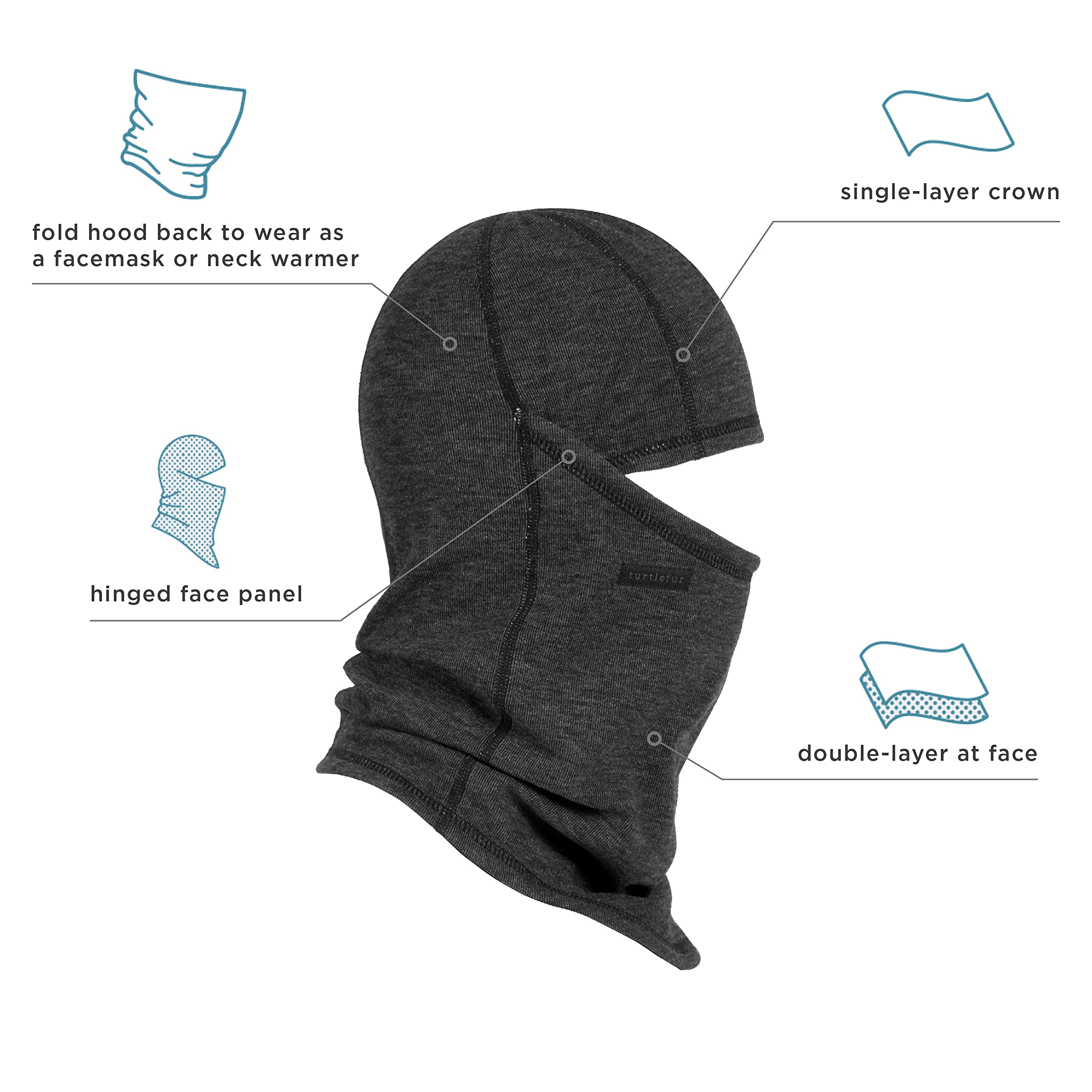 Turtle Fur Luxe Quantum Balaclava Face Mask Hood Neck Warmer, Black