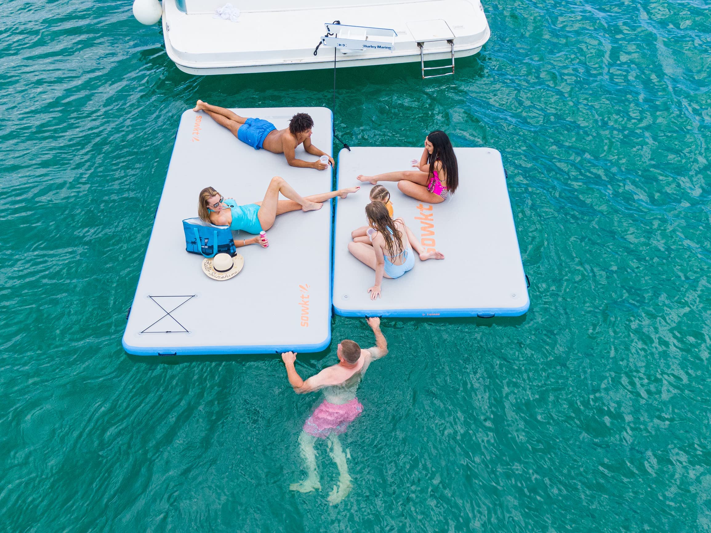 SOWKT Inflatable Floating Dock for Lakes - (6' x 8’) Large Floating Platform Lake Mat - Portable Inflatable Island - Inflatable Deck Floating Pad for Boats