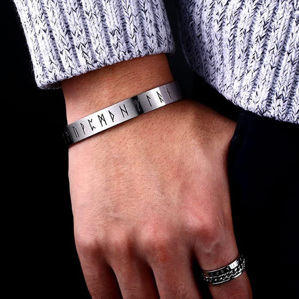 TURTLEDOVE Viking Wolf Fenrir Bangle β 2 PCS Stainless Steel Norse Scandinavian Torc β Rune Bangle Bracelet