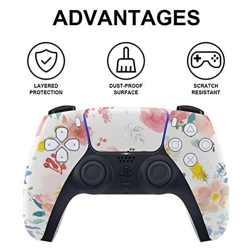 Watercolor Romantic Floral Full Protective Skin Cover Design Wrap Decal Sticker Compatible with PS5 Digital Edition Console and Controller