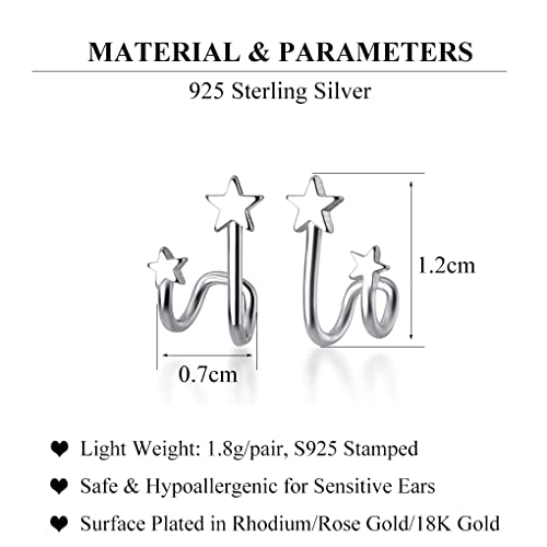 SLUYNZ 925 Sterling Silver Double Star Cuff Earrings Piecings for Women Star Wrap Earrings Studs (A-Silver)