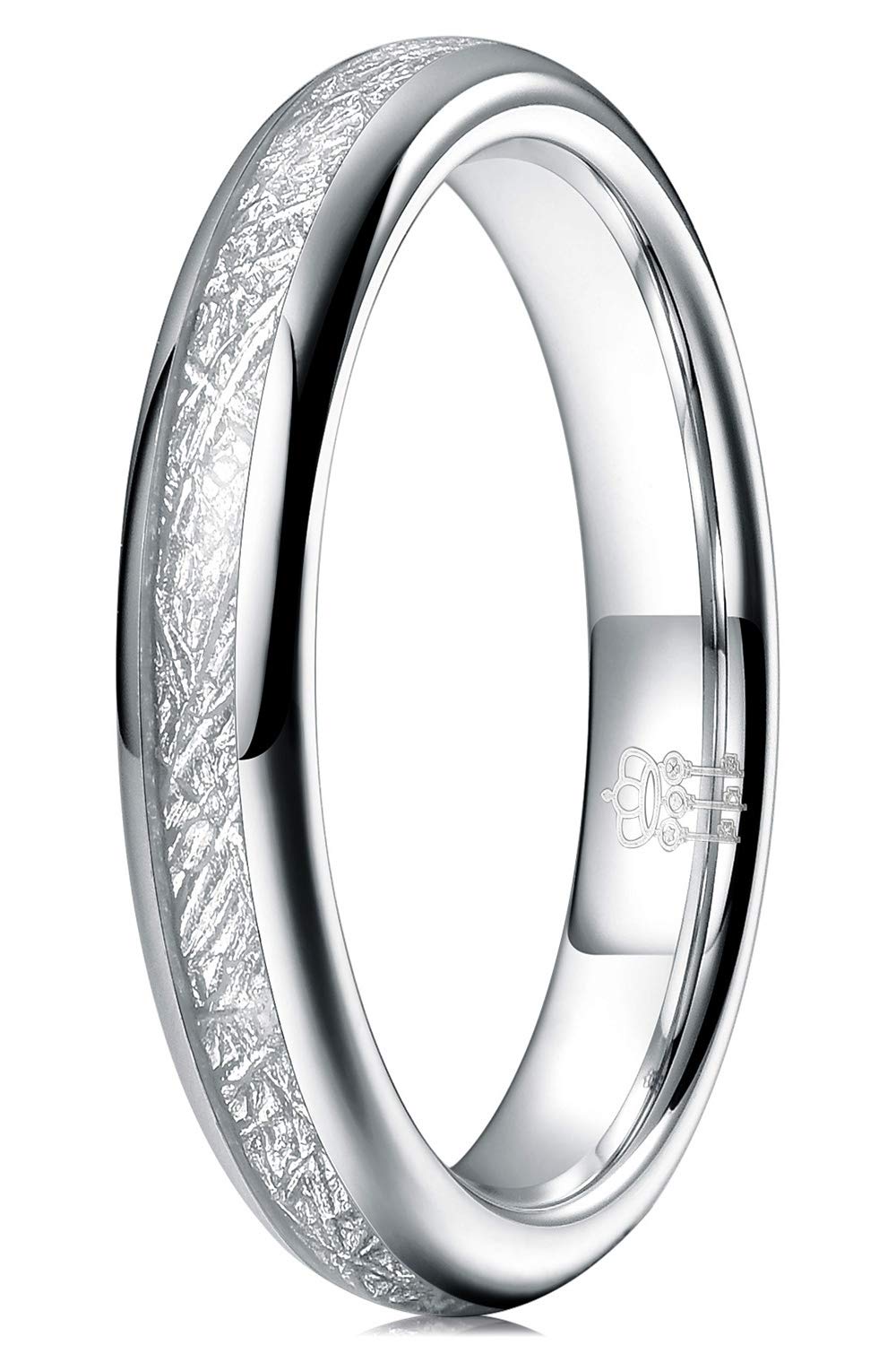 THREE KEYS JEWELRY Womens Charming Viking 4mm Hunting Jewelry Tungsten Meteorite Polished Wedding Carbide Ring Band for Women Engagement Silver size 8