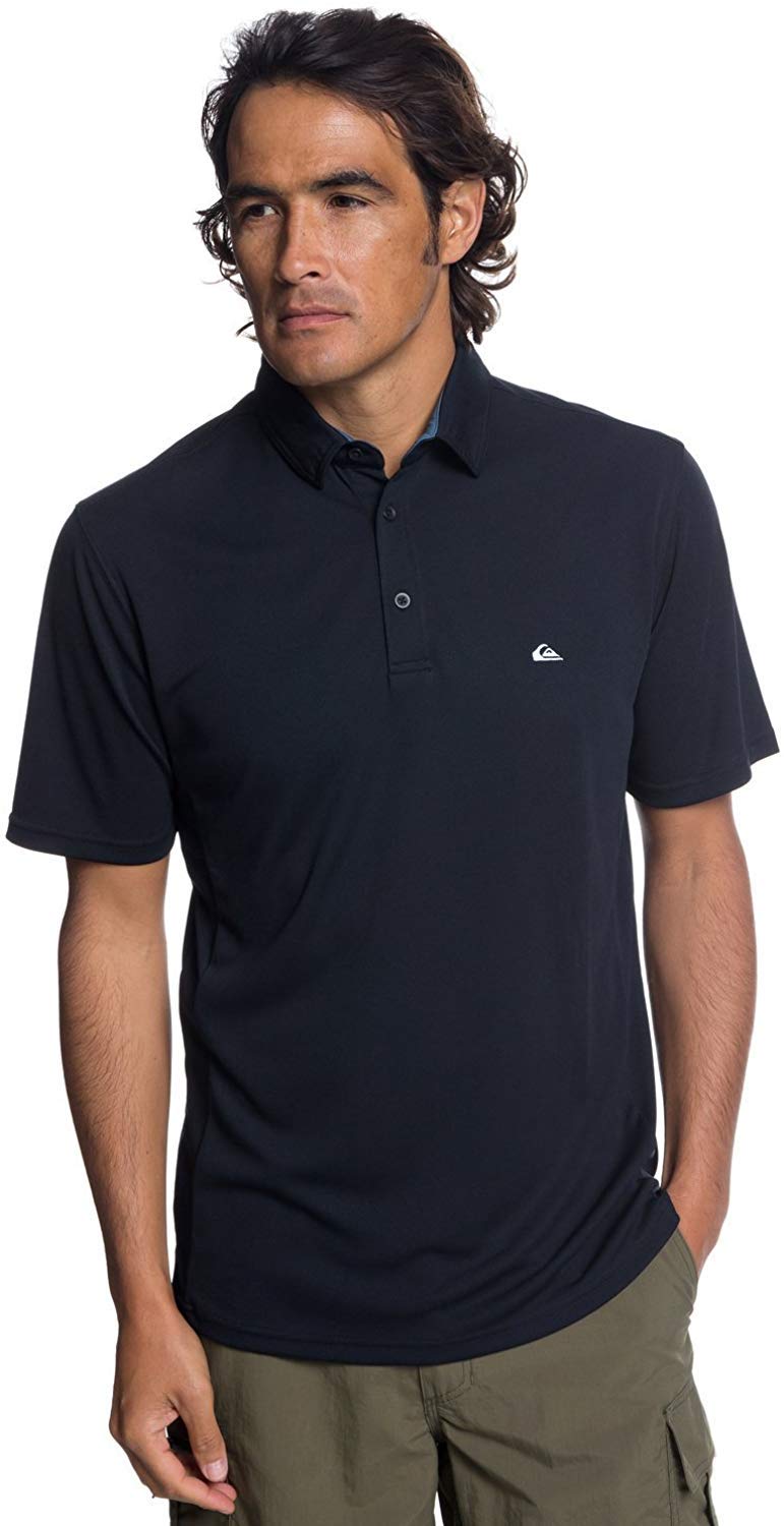 Quiksilver Men's Water 2 Lightweight Quick Dry Collared Polo Shirt, Black, L