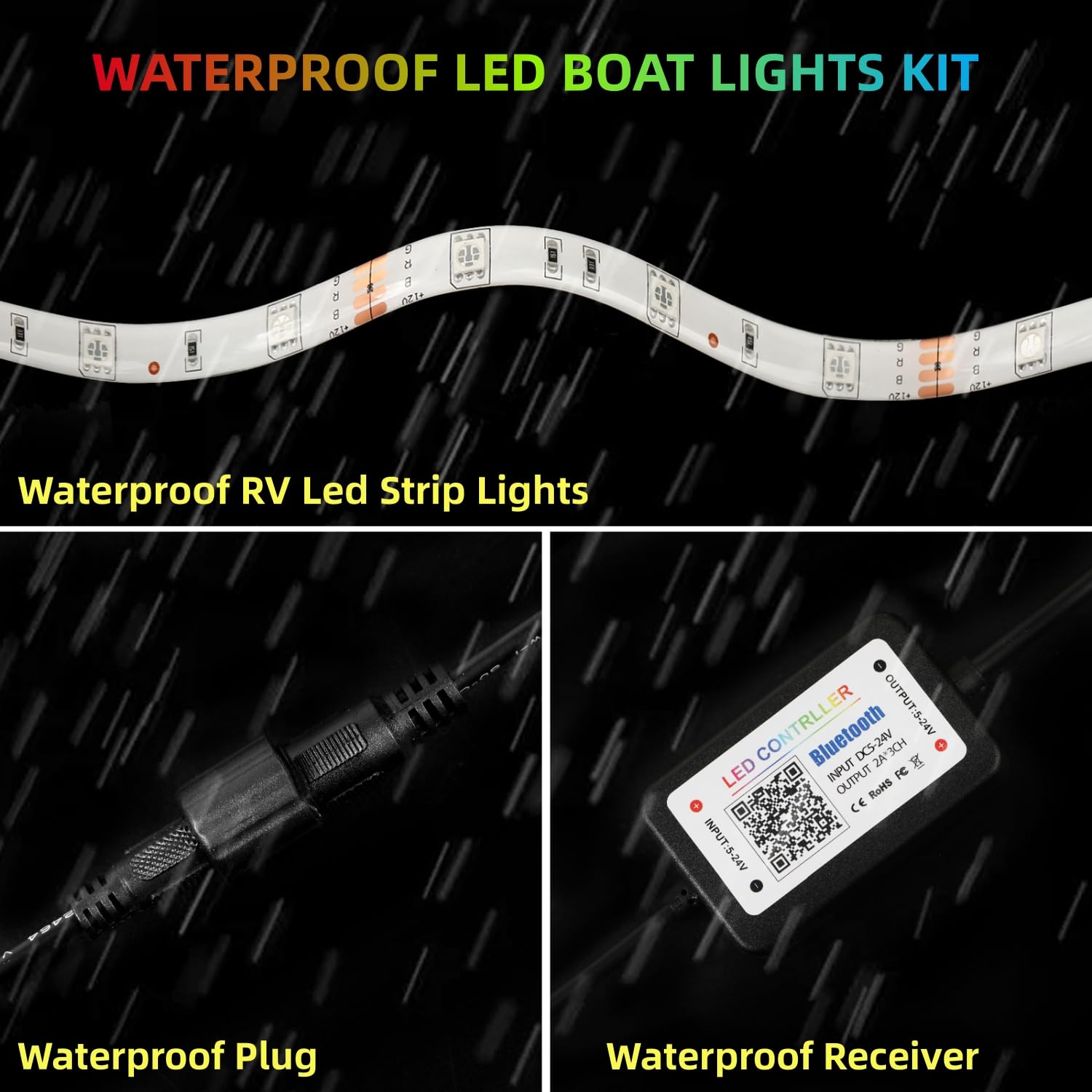 ROLiGHTiC LED Boat Light Kit, 33FT Marine Pontoon Lights, RGB Color Changing Led Strip Lights, IP65 Waterproof Boat Interior Lights, Under Gunwale Light, Boat Deck Light