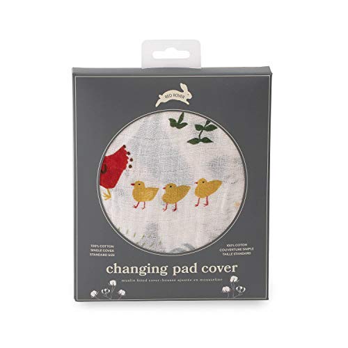 Red Rover Kid Muslin Changing Pad Cover – 16” x 32” - 100% Cotton – Machine Washable – Standard Size - Stitched Holes for Safety Straps – Lightweight & Breathable – Unisex (Family Farm)
