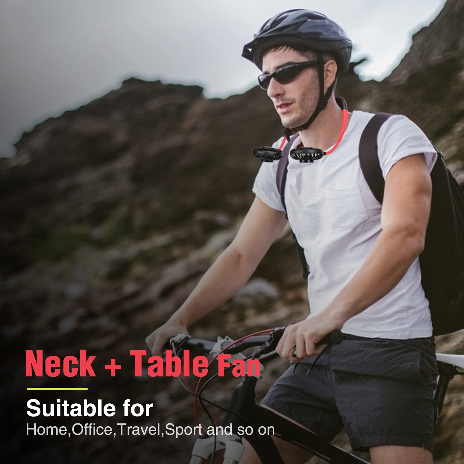 Portable Neck Fan, Wearable Personal Fan with 3 Speed Air Flow, Rechargeable USB Fan with Aromatherapy & Led Light, Hands Free Fan for Summer Cooling