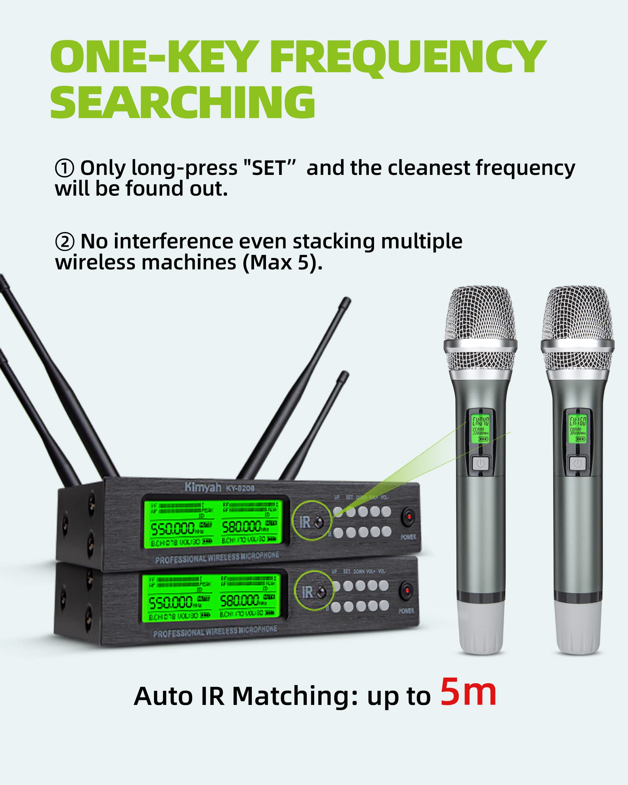 Wireless Microphone System, All Metal Dual UHF Cordless Mics of Handheld, 328ft Range, Ideal for Church, Conference and Karaoke, DJ, Wedding(KY-8208)