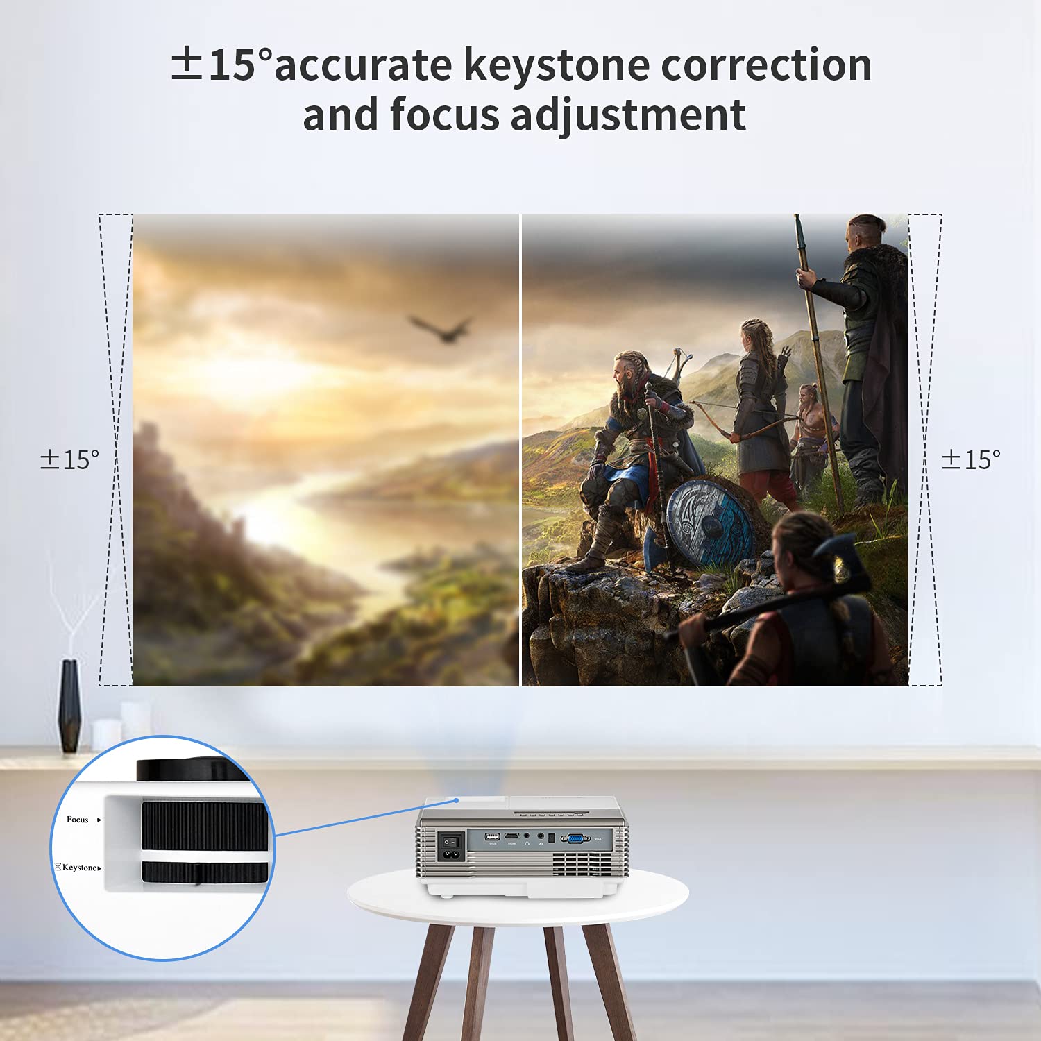 Portable Projector 1080P Support Mini WIFI Projector with Bluetooth Wireless Smart Projector Android 7.1 OS LCD Projector for Home Theater Outdoor movie Gaming Playing