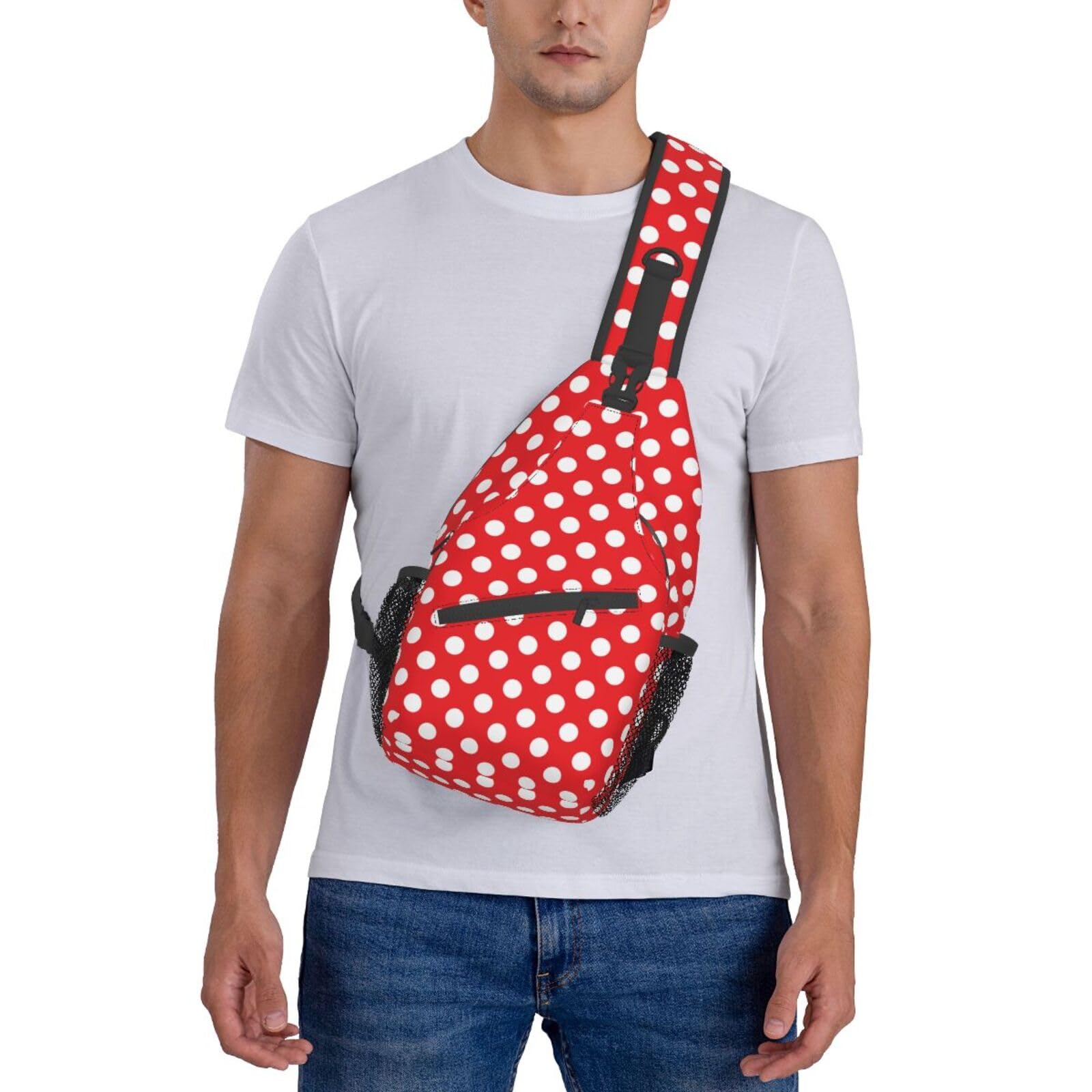 Red White Polka Dot Sling Bag Crossbody Travel Hiking Backpack Daypack for Women Men Unisex,Shoulder Chest Bags Cycling Gym