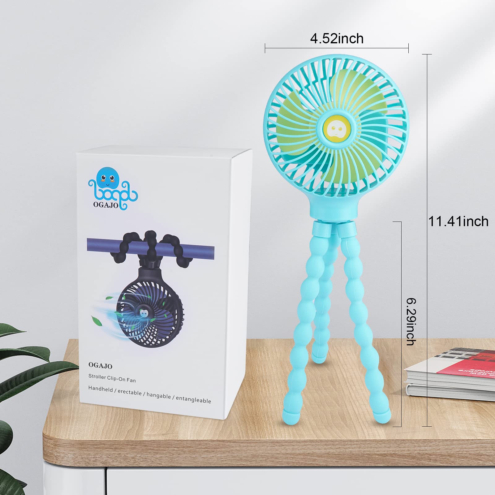 Portable Stroller Fan, With Flexible Tripod and 3 Speeds Clip On Car Seat Fan Mini Small Personal Handheld Battery Powered USB Fan, for Pram Crib Bike Treadmill Camping and Student Bed Desk