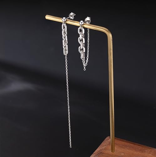 SLUYNZ 925 Sterling Silver Chain Dangle Earrings for Women Asymmetric Tassel Earrings (A-Silver)