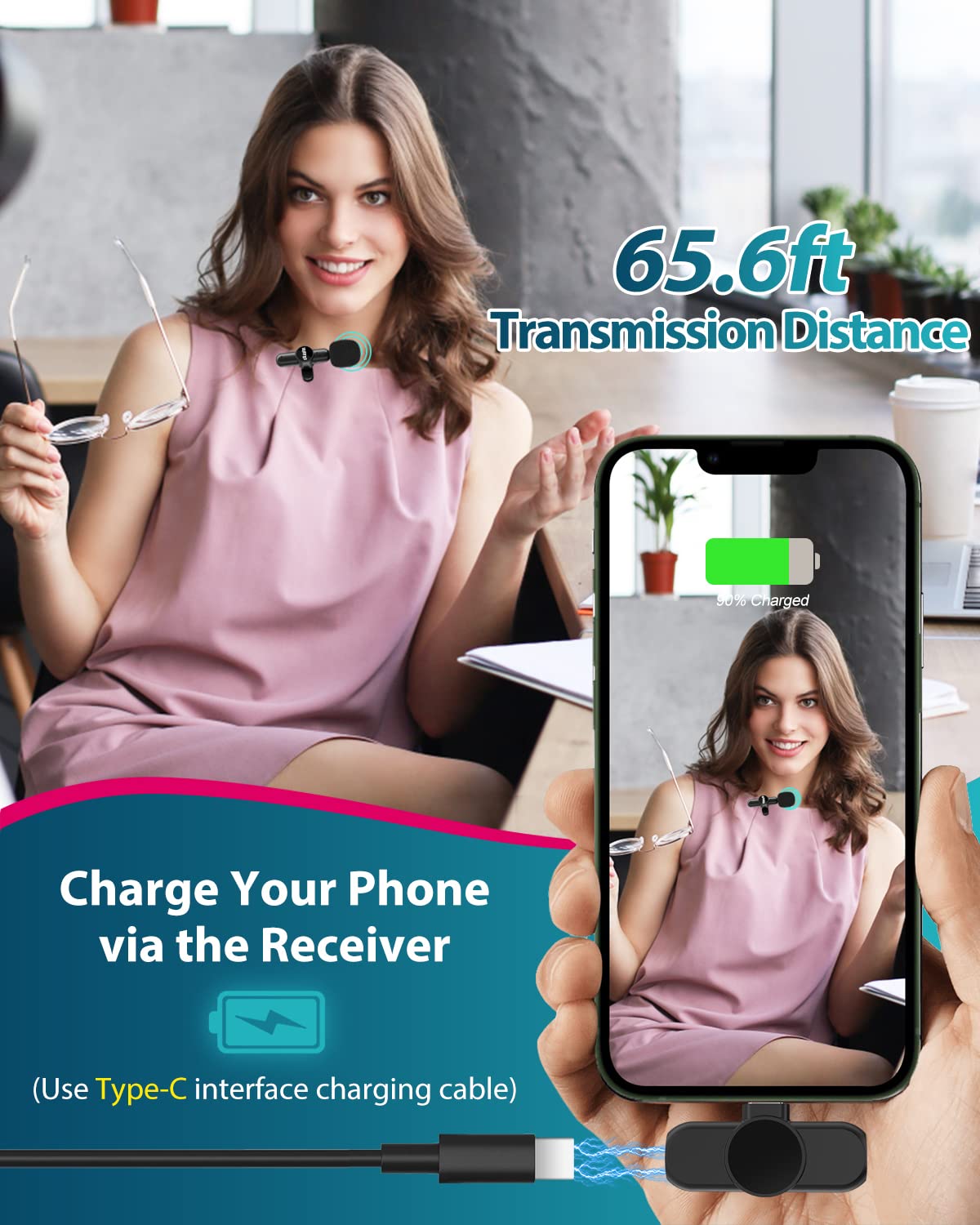 Wireless Lavalier Microphone for iPhone/iPad,Professional Wireless Mini Microphones for Video Recording,TikTok Facebook YouTube Live Stream Clip-on Plug & Play Phone Lapel Mic for Singing Vlogging